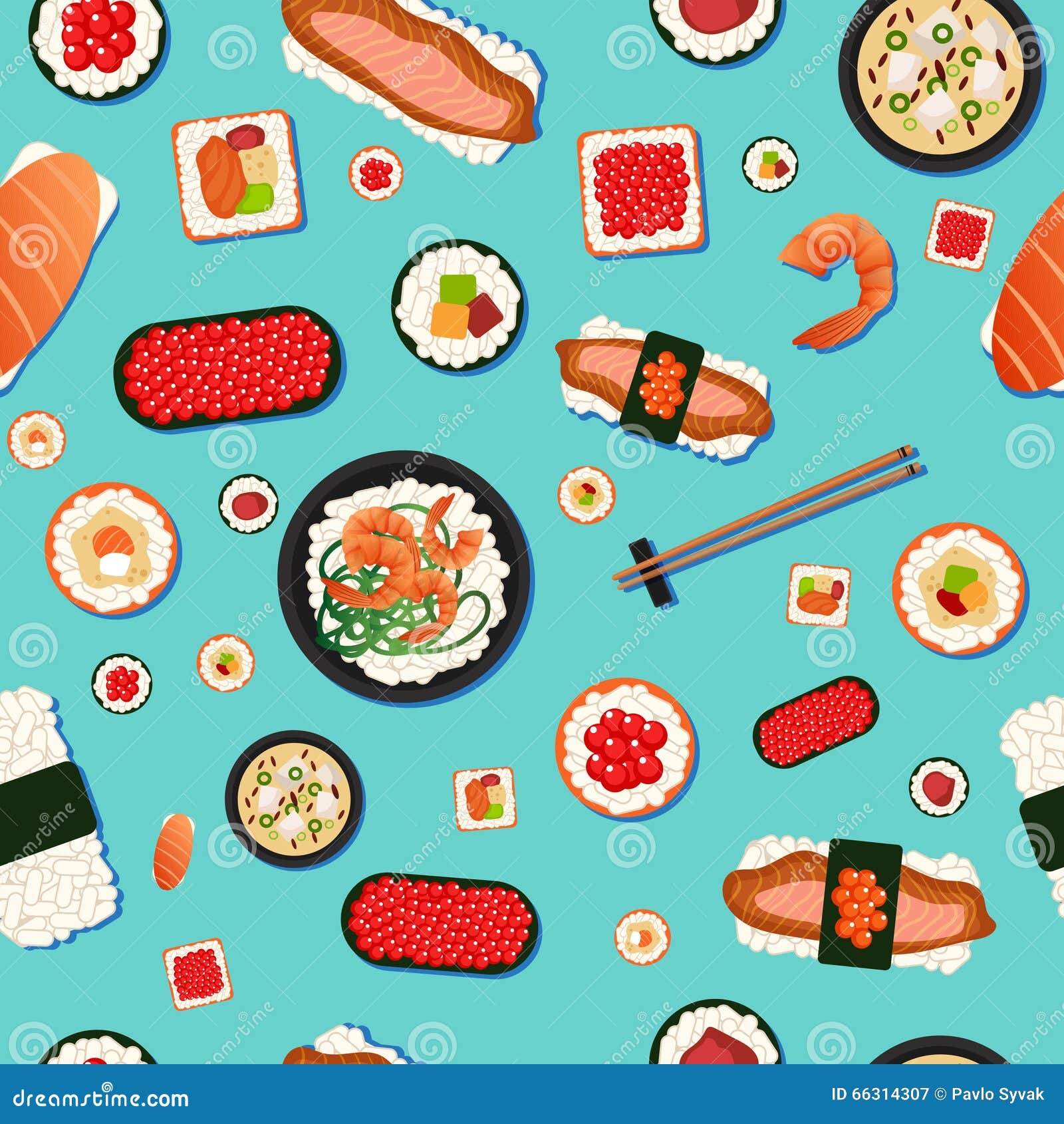 Japanese Food Seamless Pattern Sushi Stock Illustration - Illustration ...