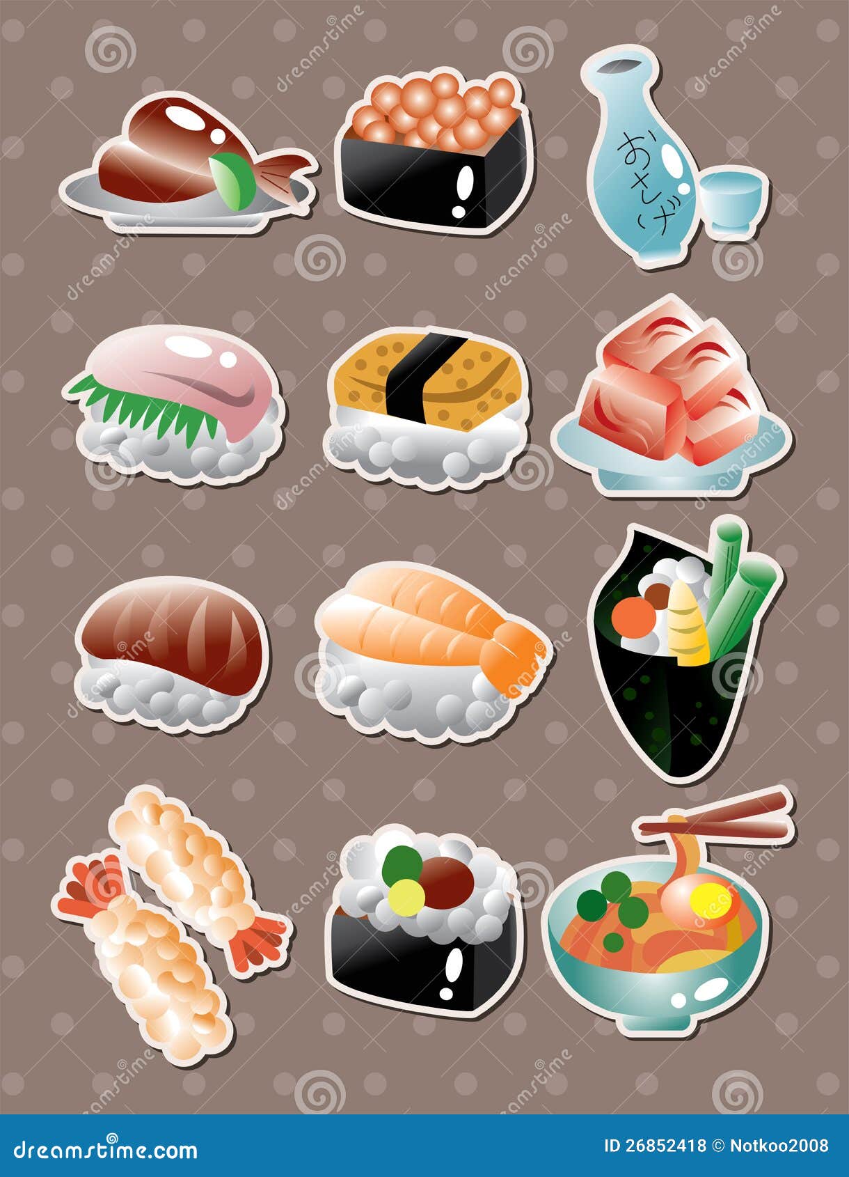 Japanese food stickers stock vector. Illustration of bento - 26852418