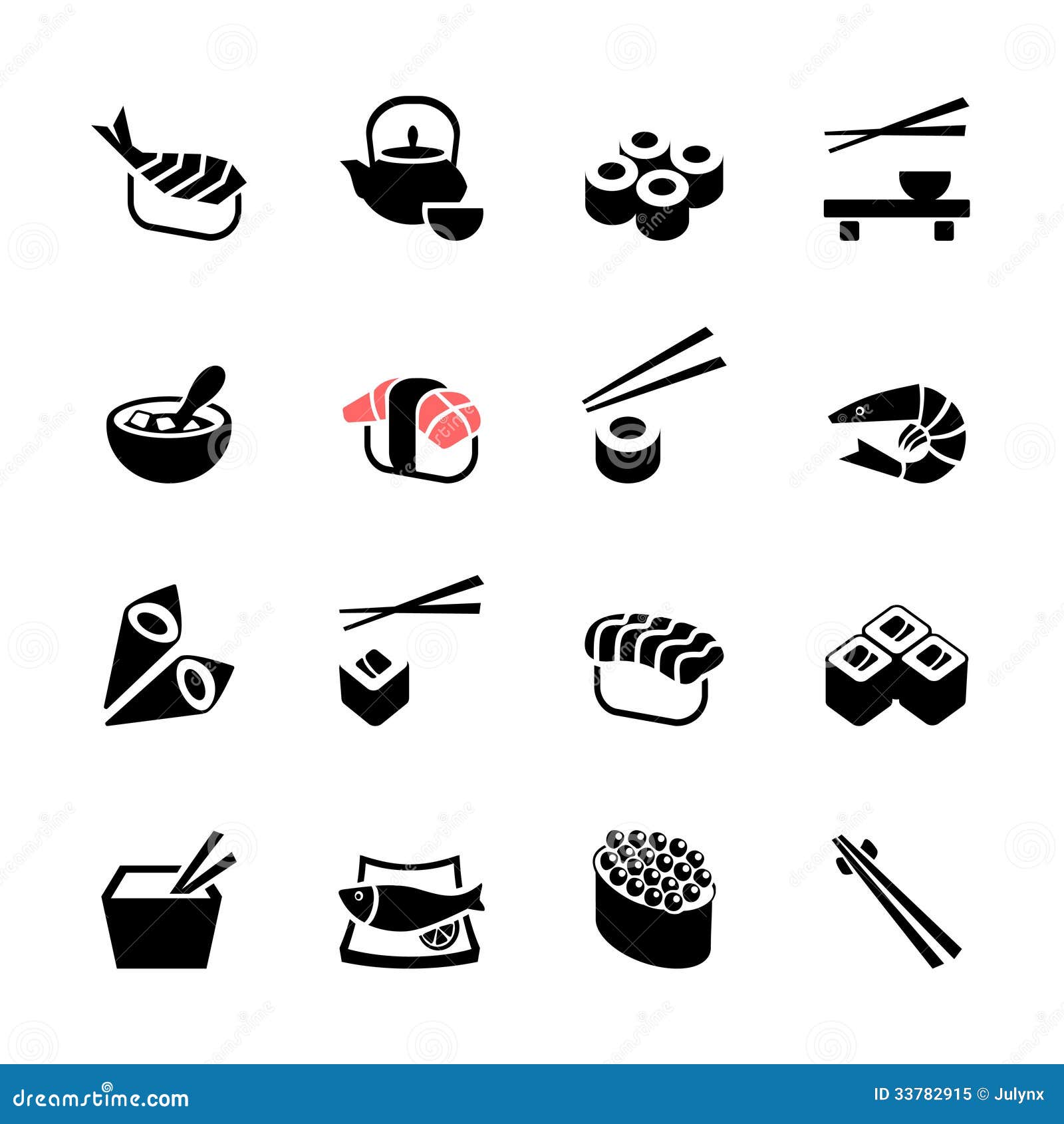 Japanese Food Sushi Web Icon Set Stock Vector - Illustration of menu ...