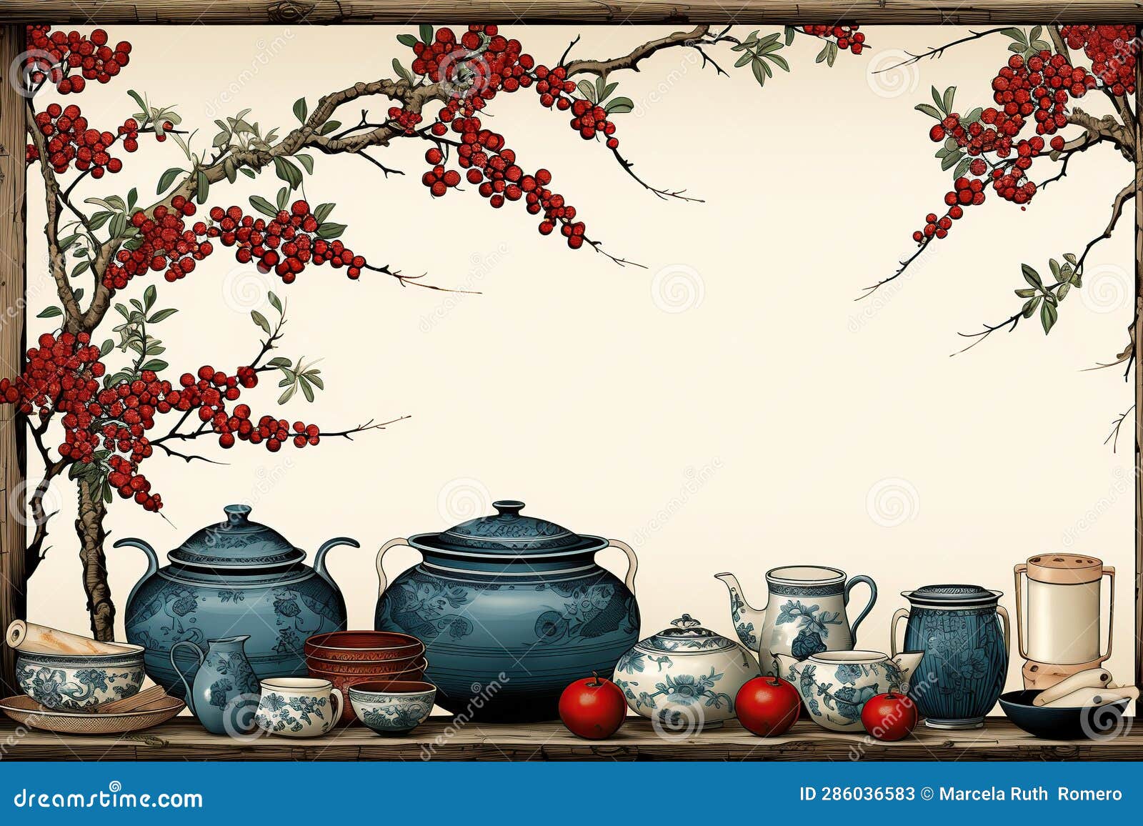 Japanese Frame Border Kitchen. Generative AI Stock Illustration ...