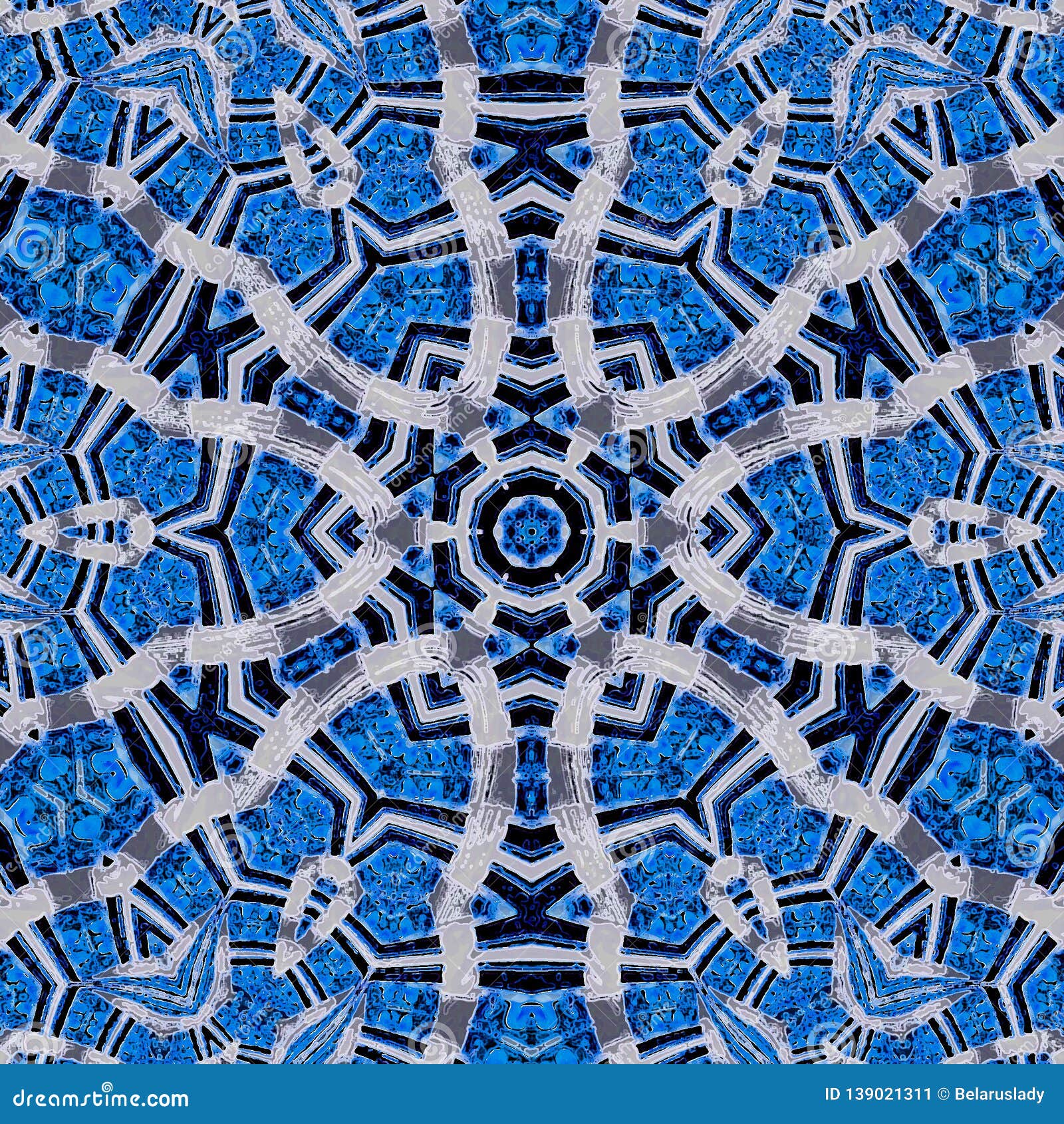 Japanese Fresh Blue Mosaic Pattern with White Elements Stock ...