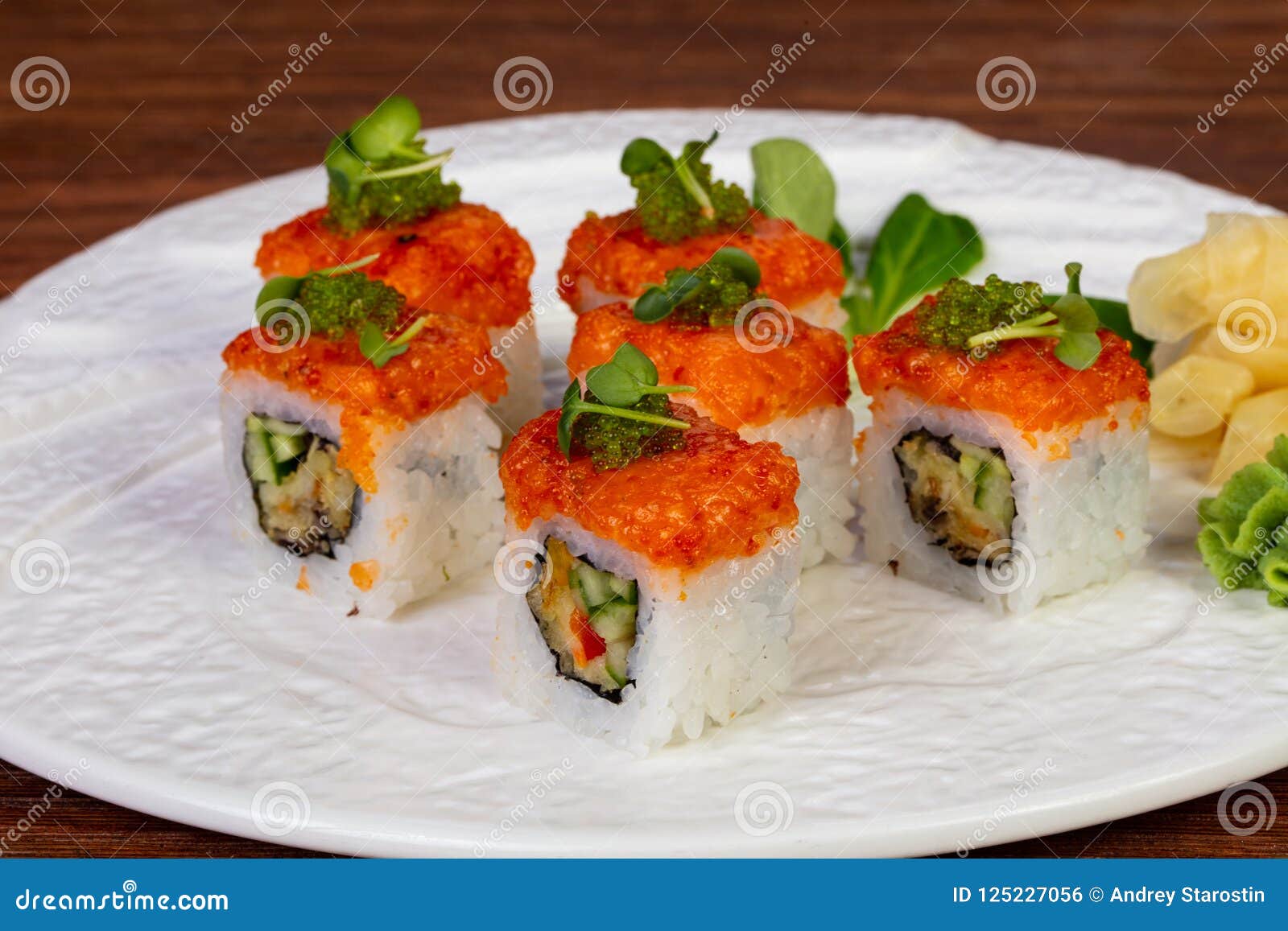 Japanese salmon roll stock photo. Image of dark, dish - 125227056