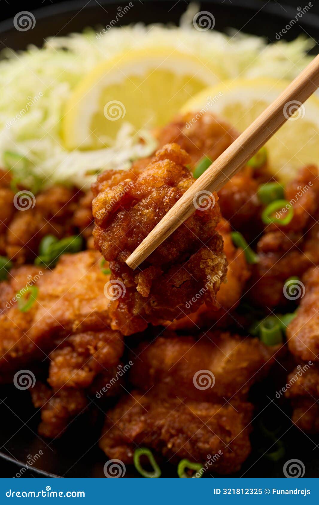 Japanese Fried Crispy Chicken Karaage in Black Bowl with Rice and ...