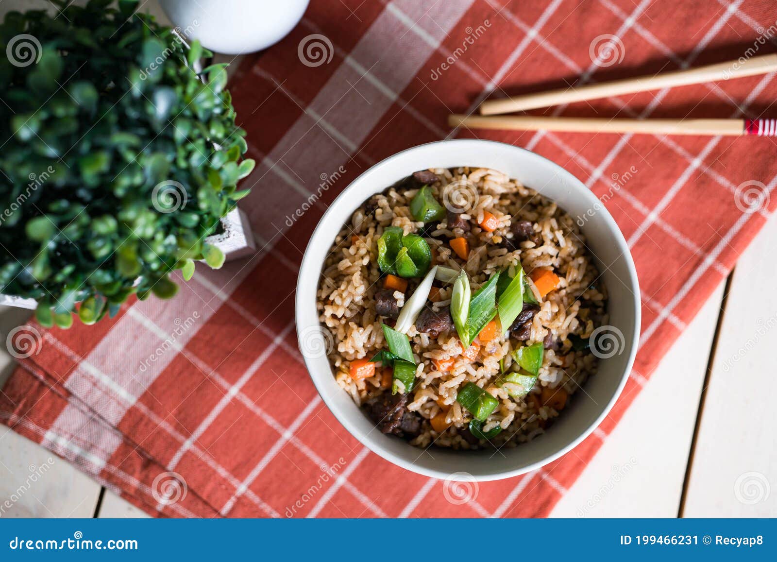 Japanese Fried Rice with Steak Bits Stock Image - Image of bell ...