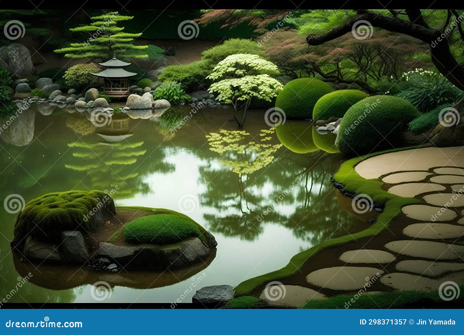Japanese Garden with Pond and Pond in Japanese Style for Design Stock ...