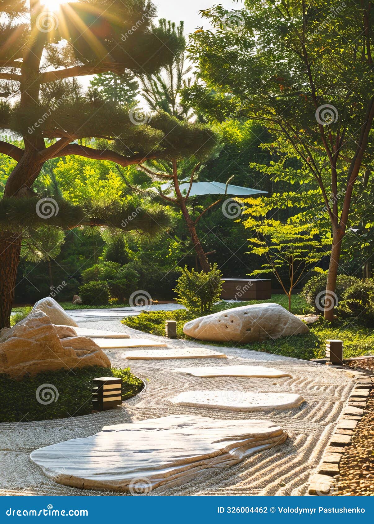 A Japanese Garden with Stone Walkways and Trees Stock Photo - Image of ...