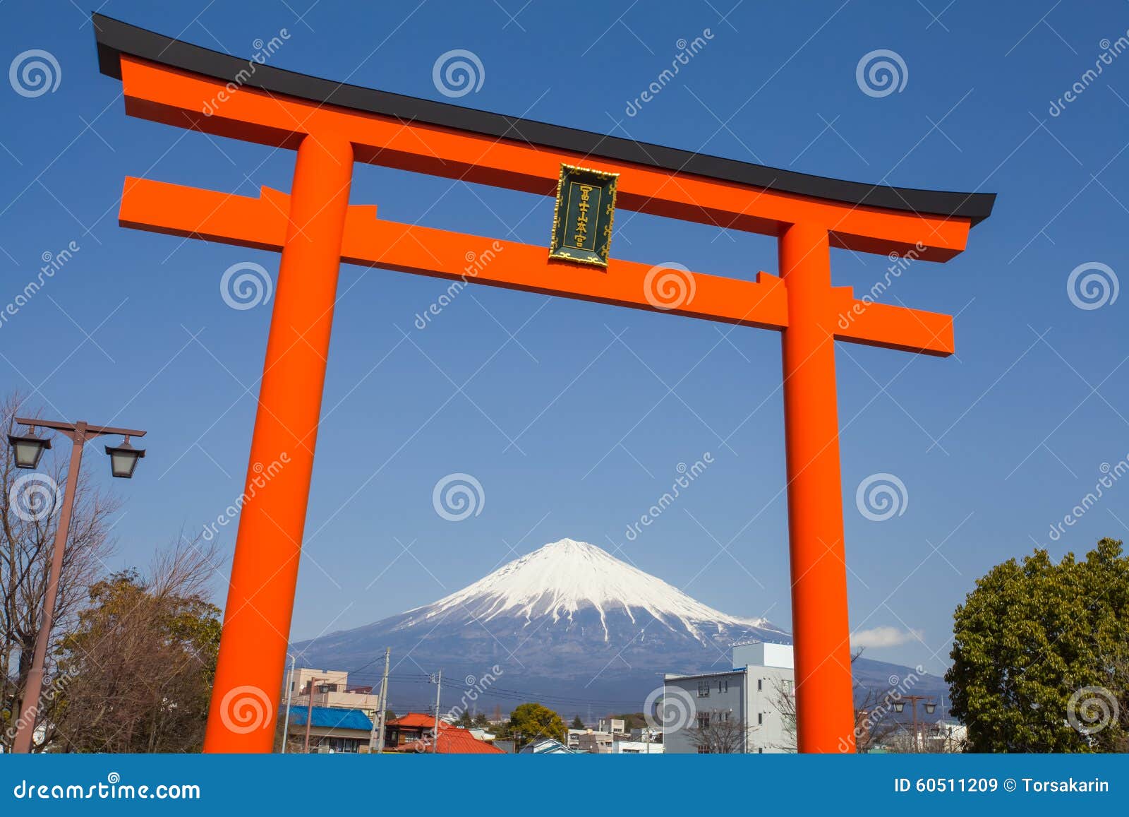 Japanese Gate Torii and View of Mountain Fuji Stock Image - Image of ...