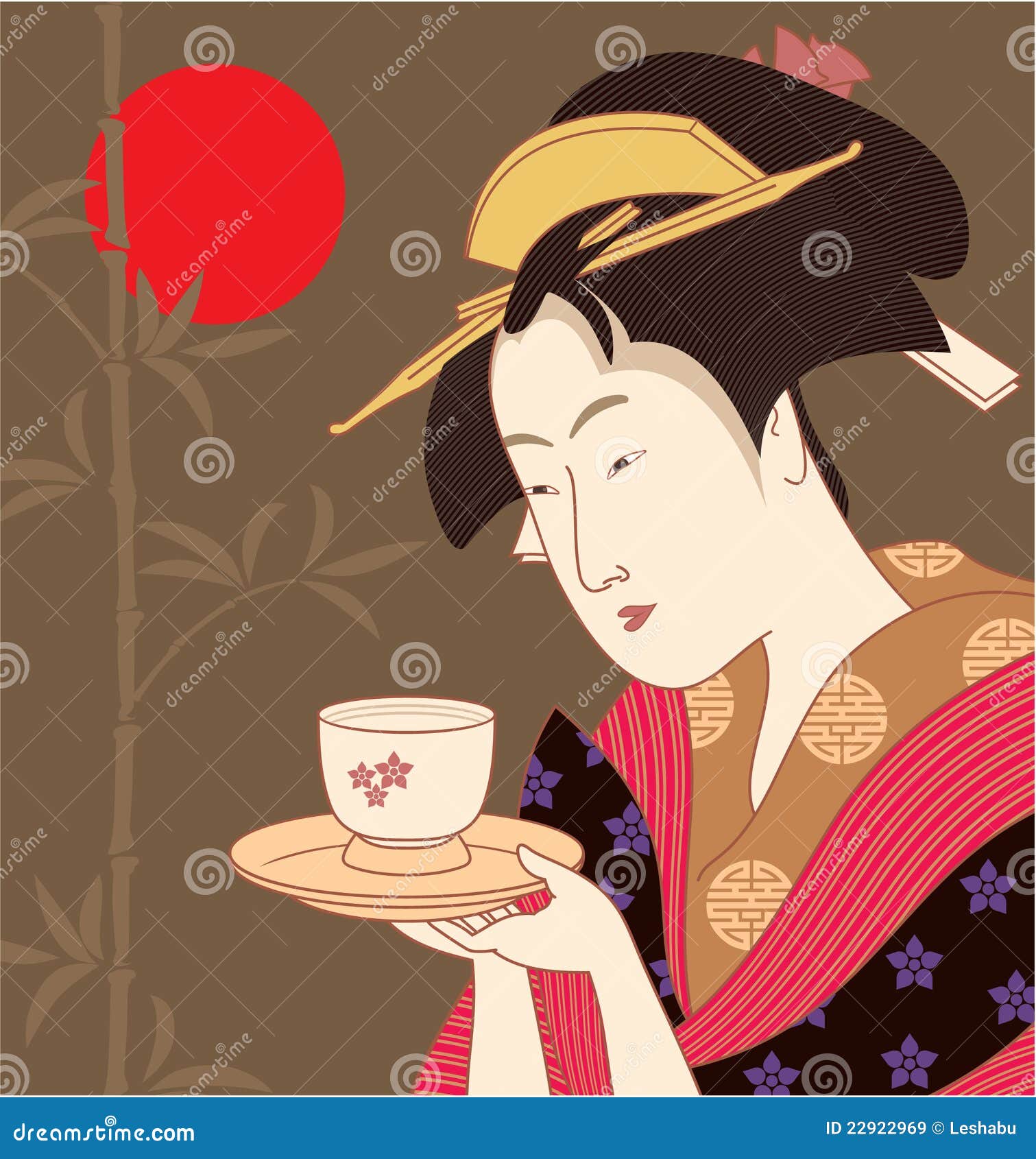 Japanese Geisha stock vector. Illustration of cover, kimono - 22922969