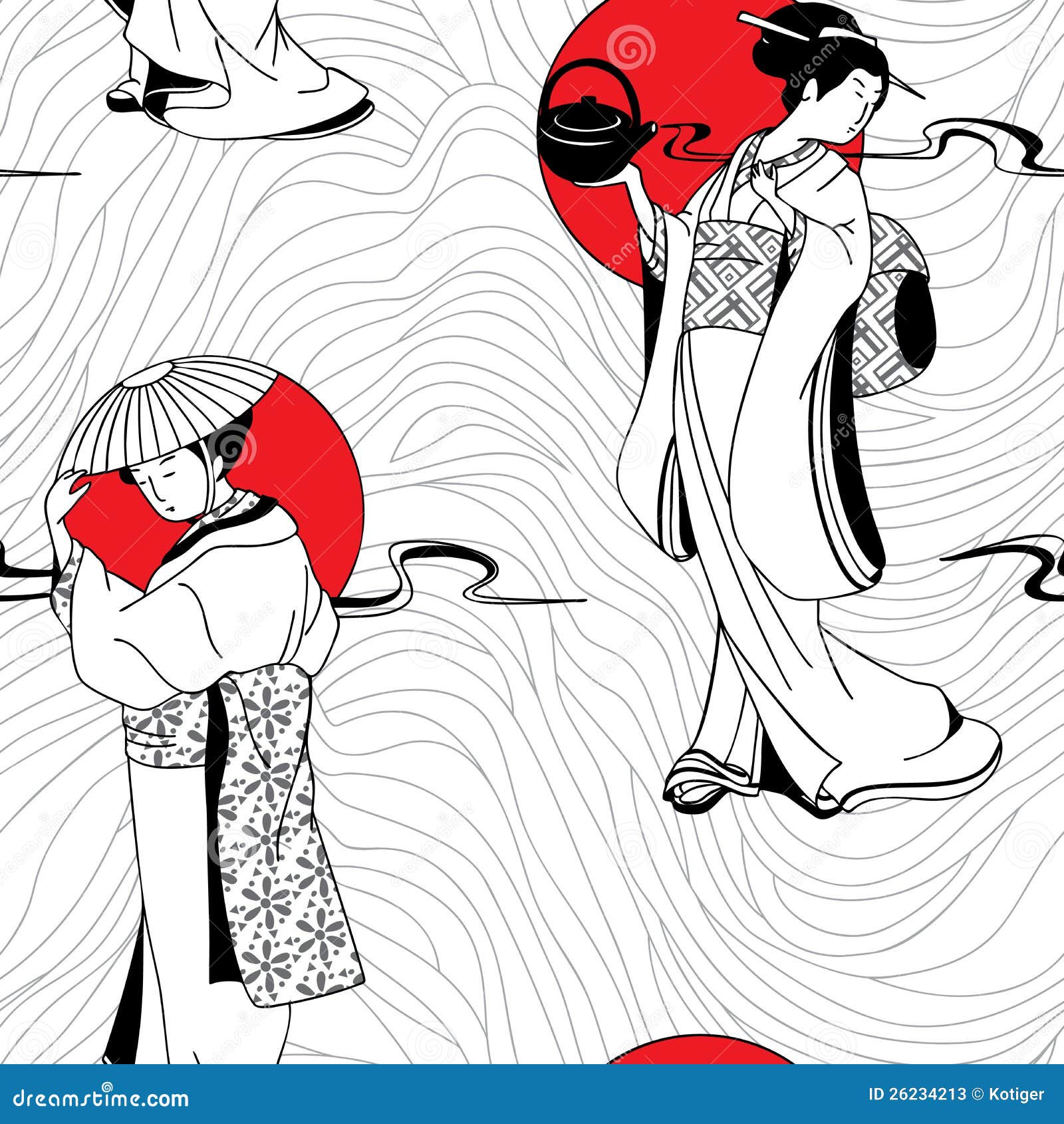 Japanese Geisha Seamless Pattern Stock Vector - Illustration of costume ...