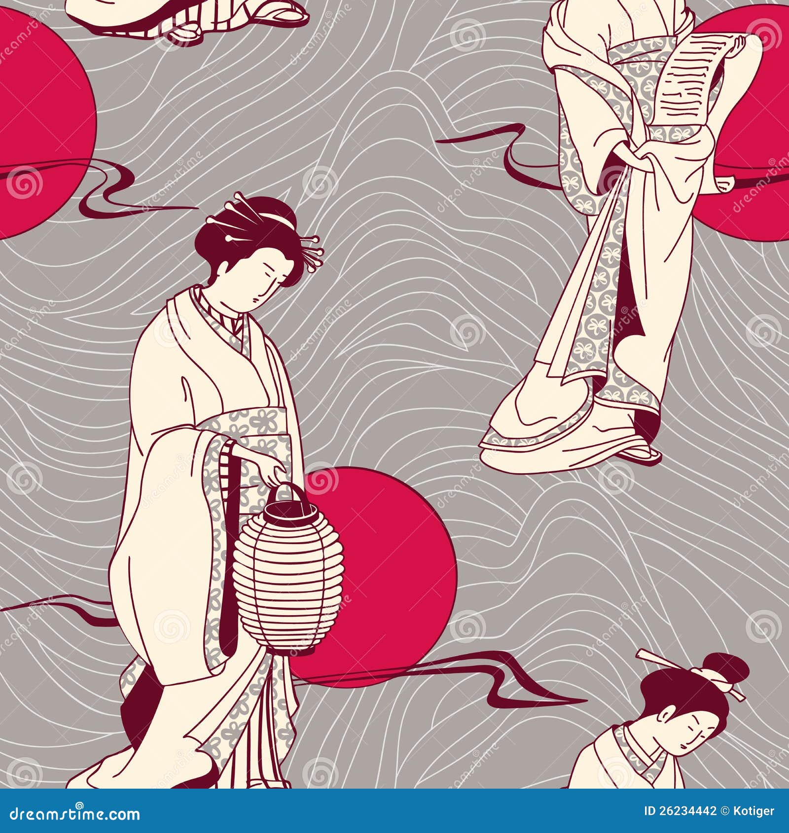 Japanese Geisha Seamless Pattern Stock Vector - Illustration of dress ...