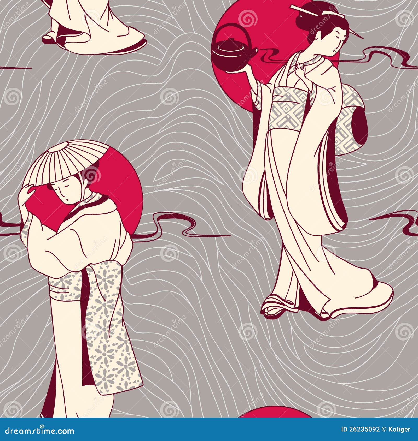 Japanese Geisha Seamless Pattern Stock Vector - Illustration of ...