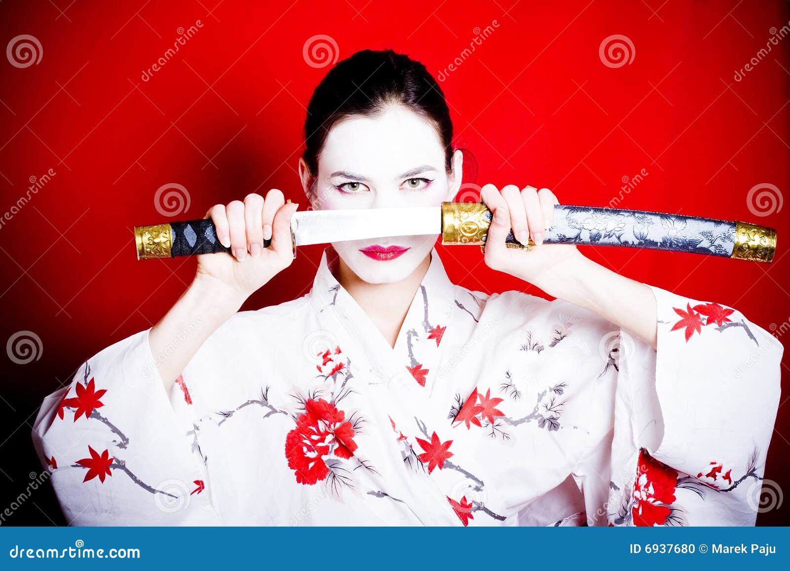 Japanese Geisha with sword stock photo. Image of heavy - 6937680
