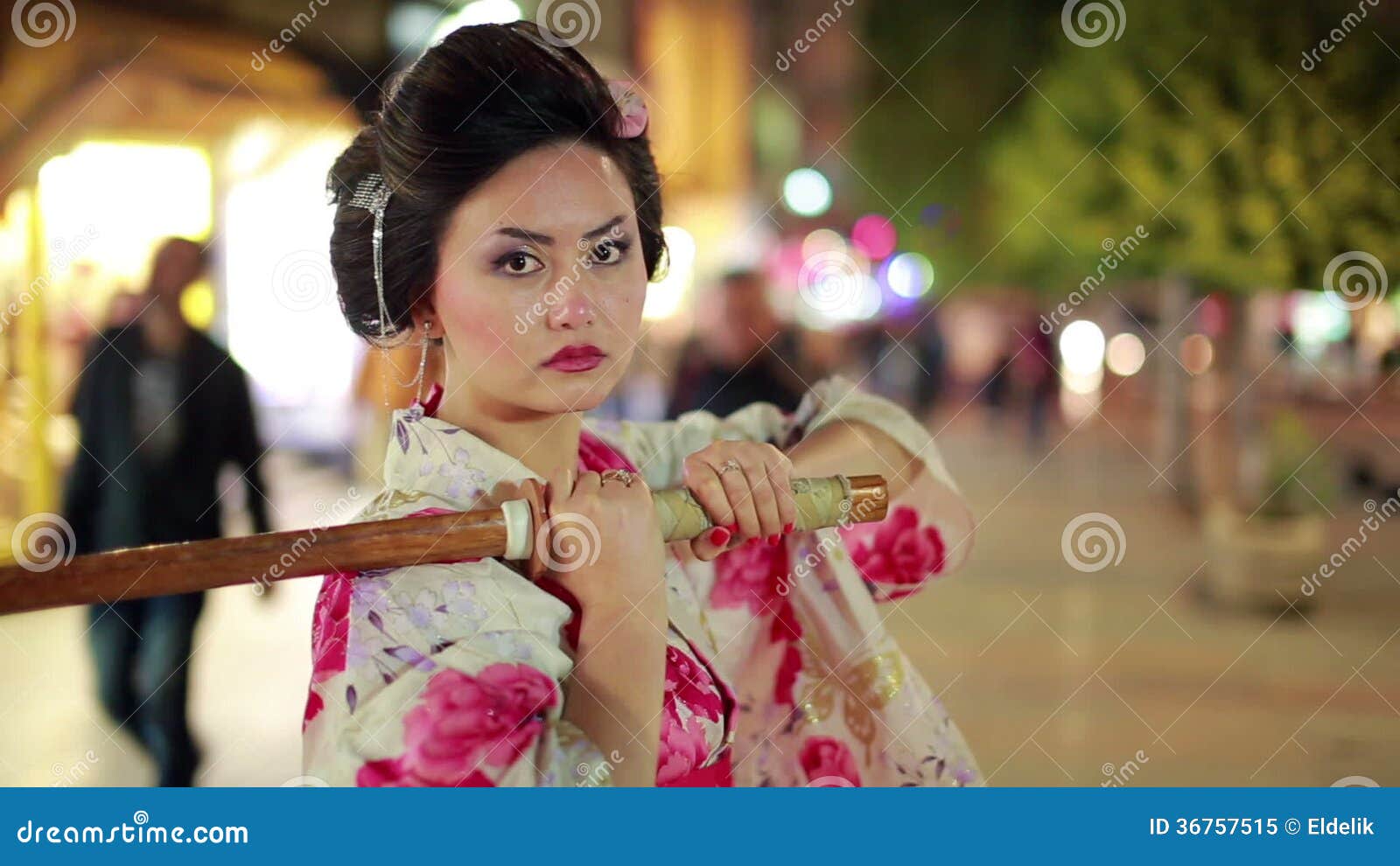 Japanese geisha with sword stock footage. Video of girl - 36757515