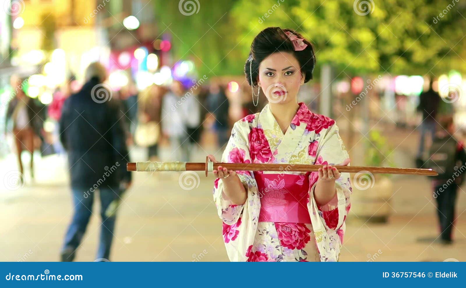 Japanese geisha with sword stock video. Video of martial - 36757546