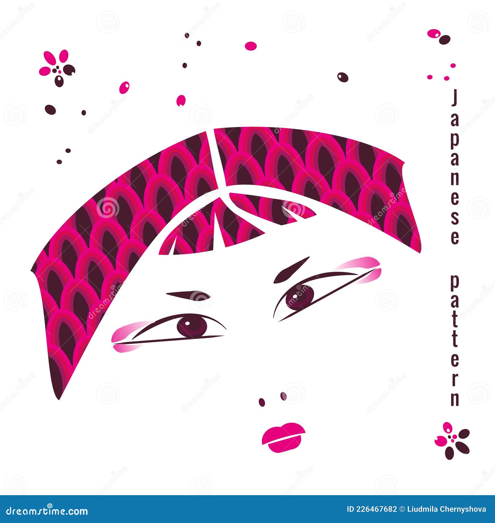 Japanese Girl Face and Traditional Japanese Pattern. Vector ...