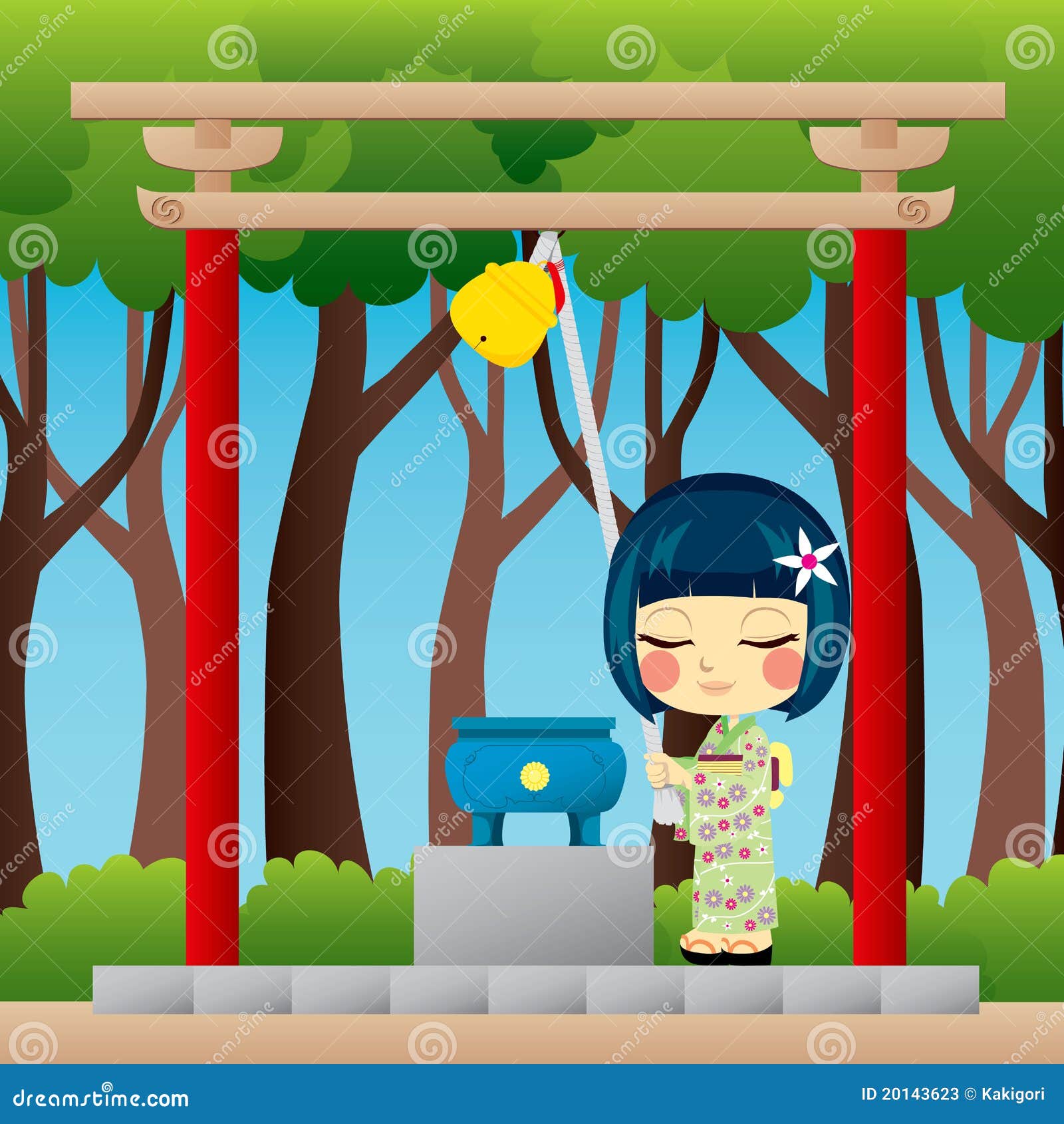 Japanese Girl Praying stock vector. Illustration of cartoon - 20143623