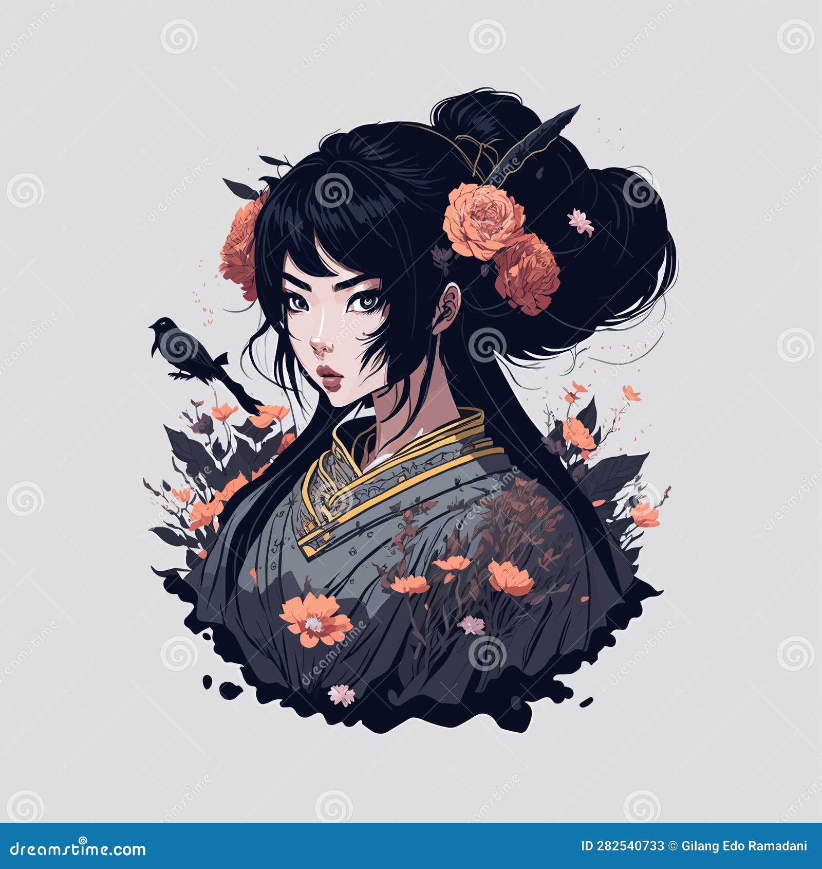 Japanese Girl Wearing `kimono` Vector Art Stock Vector Illustration
