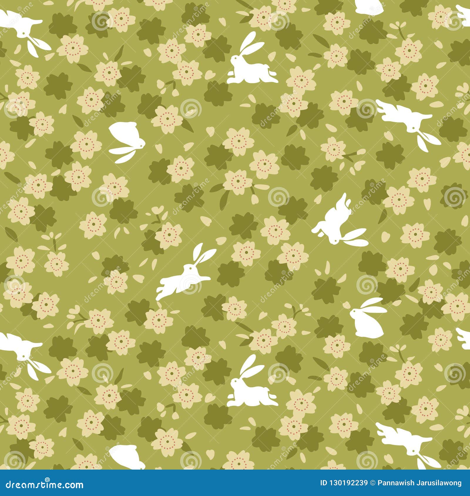 Japanese Green Cherry Blossom and Rabbit Pattern Stock Vector ...