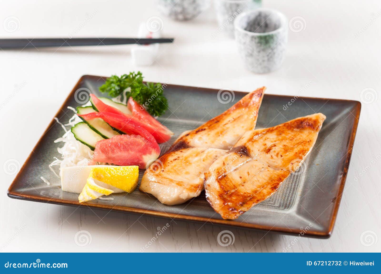 Japanese grill cod fish stock photo. Image of dish, chive - 67212732