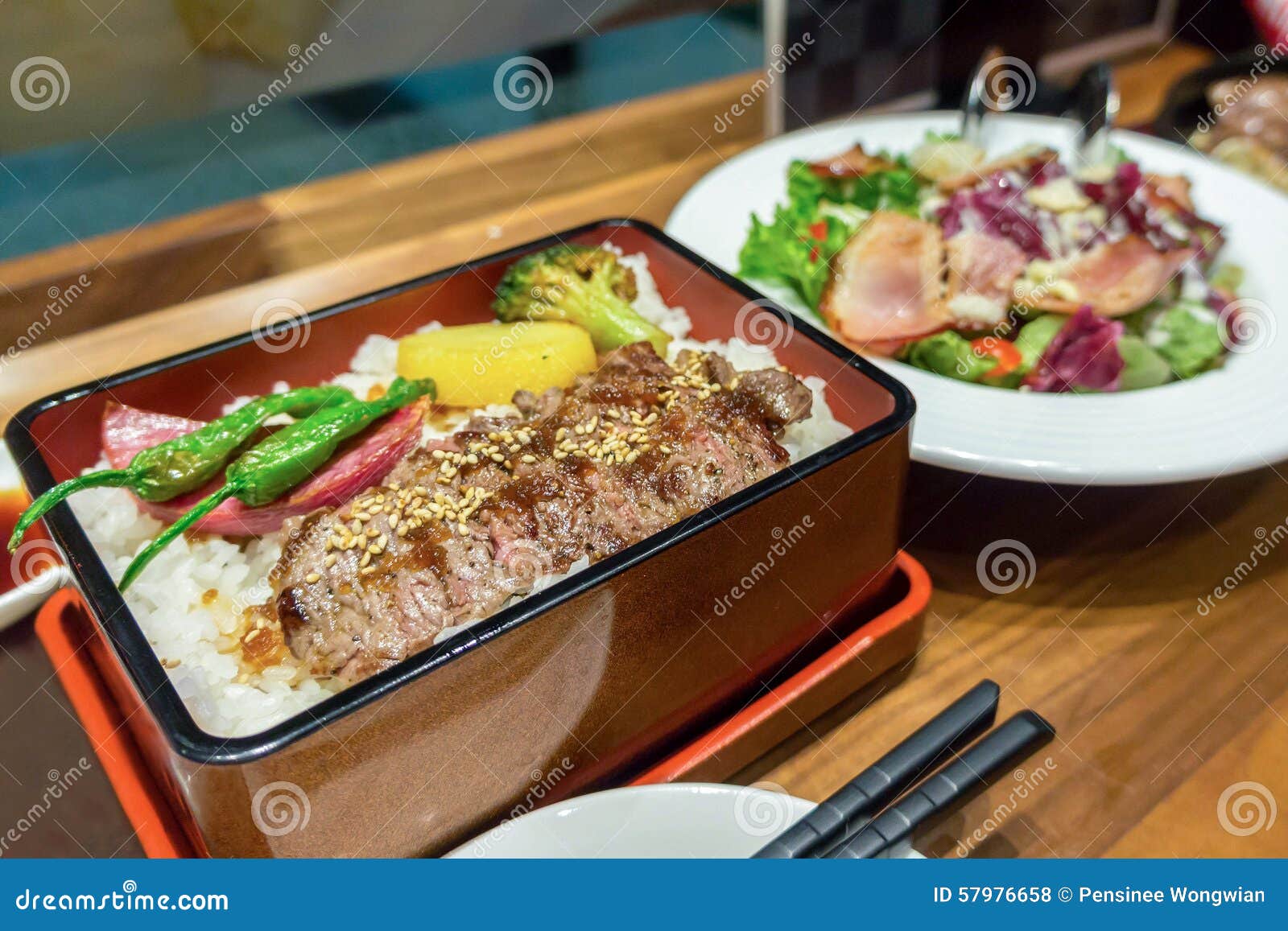 Japanese Grilled Beef with Rice Stock Photo - Image of japanese, dish ...