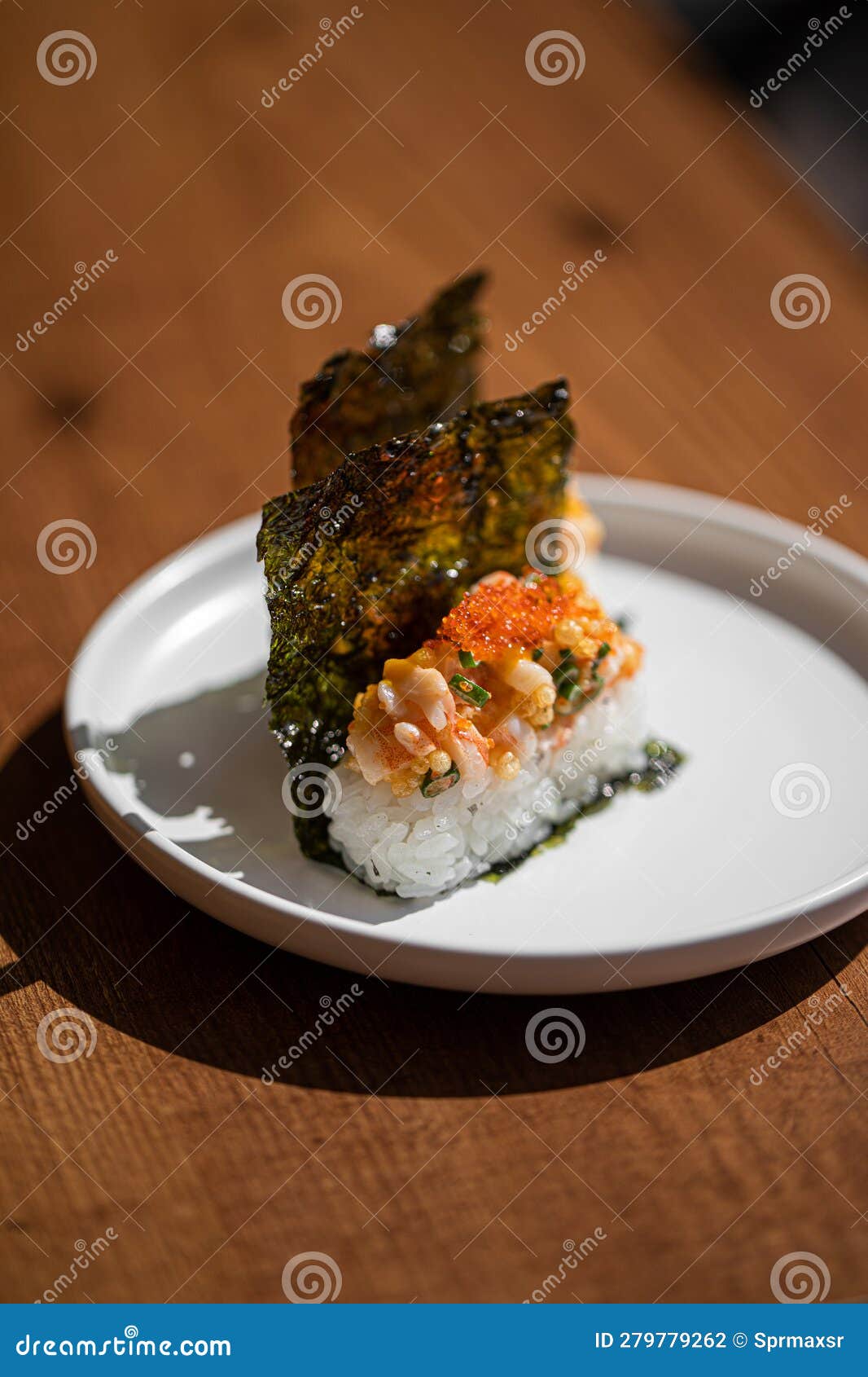 Japanese Hand Rolls with Shrimp and Caviar Stock Photo - Image of snack ...