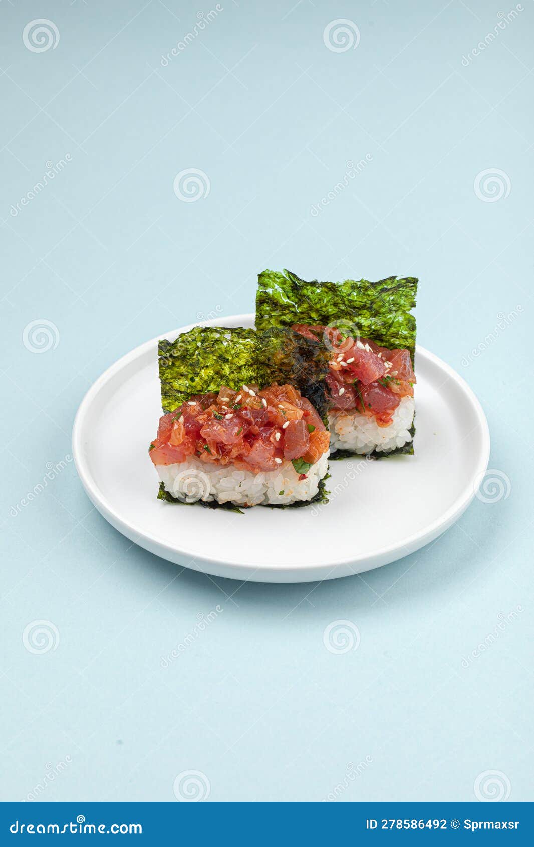 Japanese Hand Rolls with Spicy Tuna Fish Stock Photo - Image of portion ...