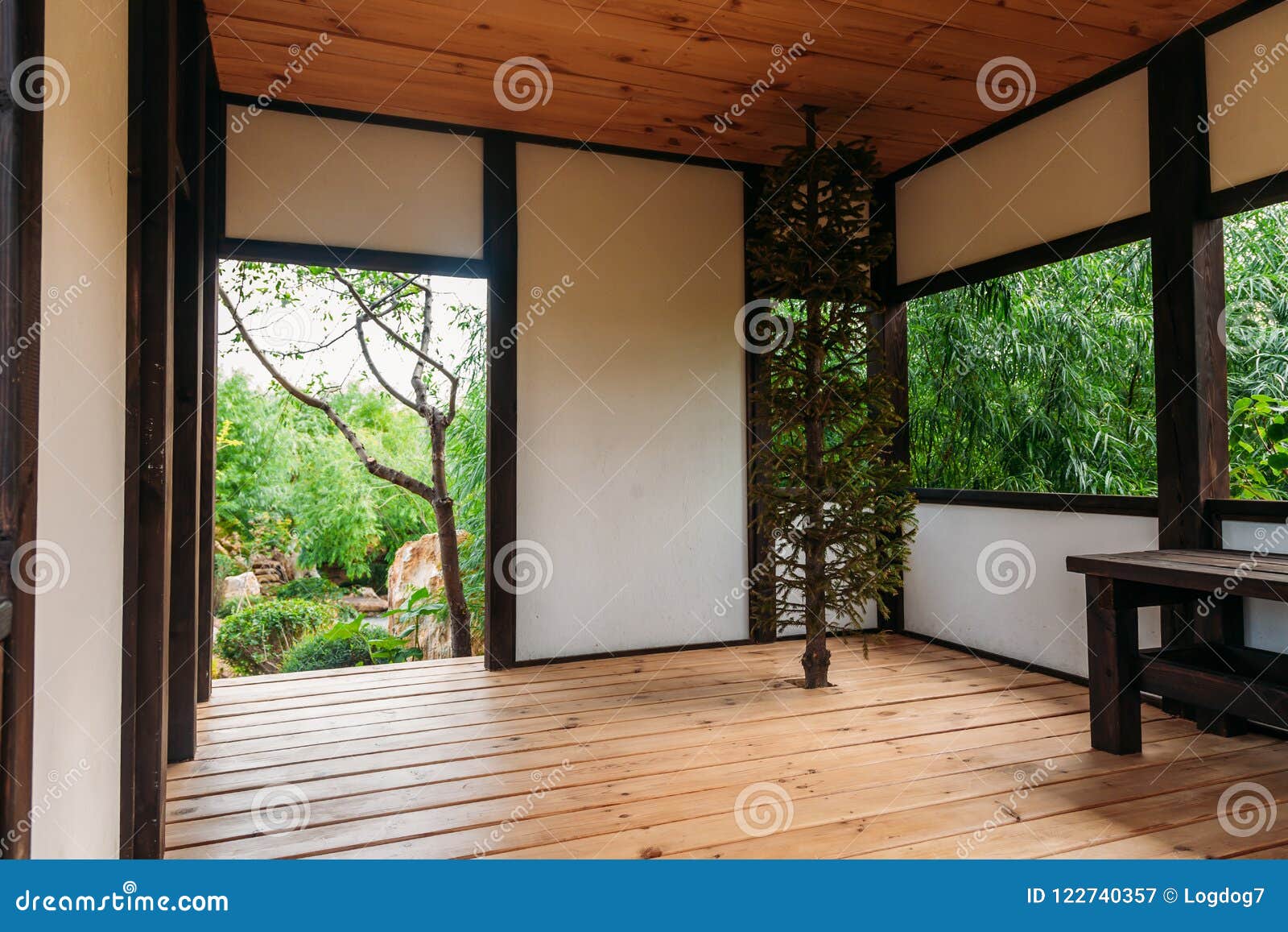 Japanese Home with Spruce Tree Stock Image - Image of celebration ...