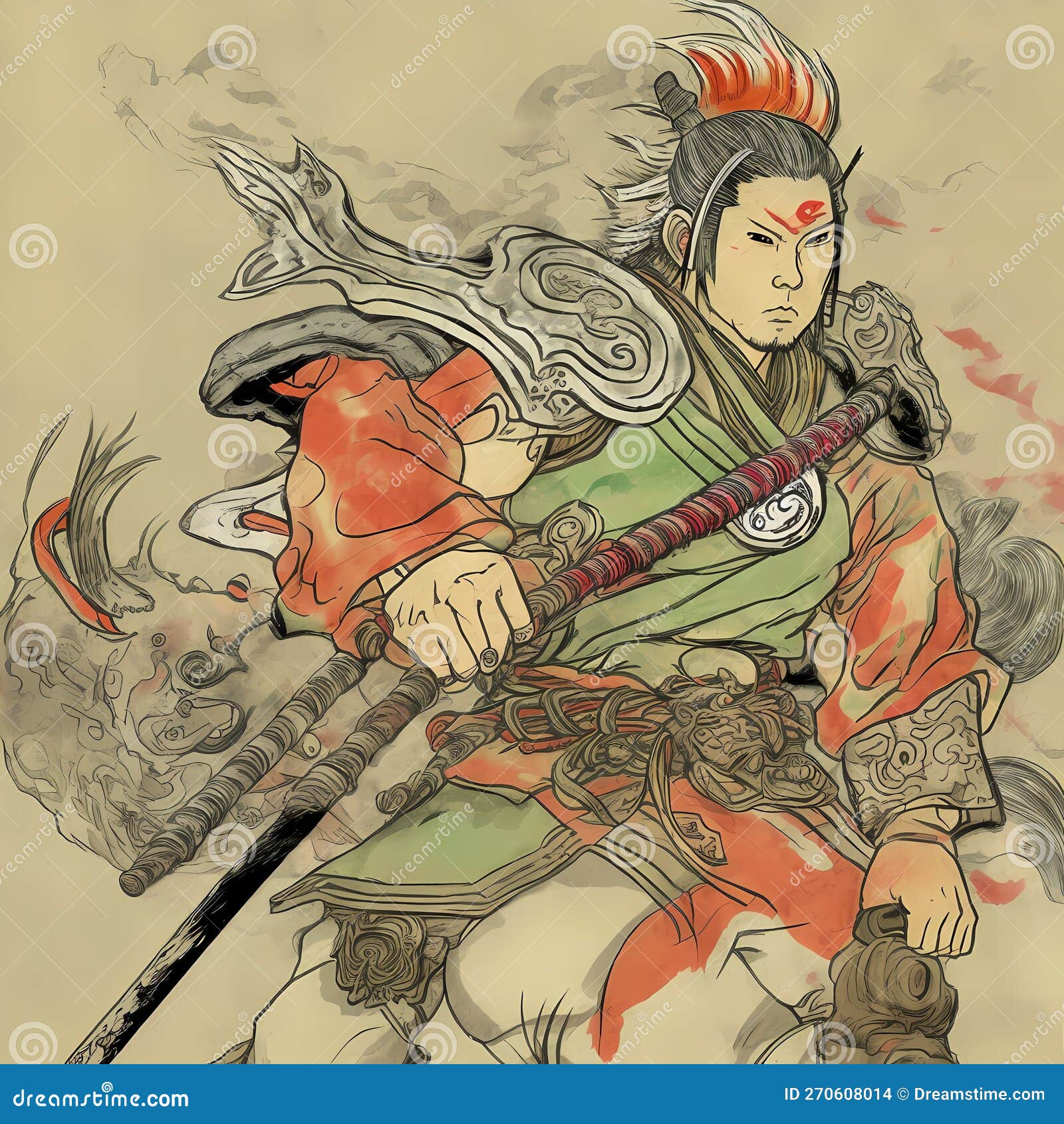 Japanese Ink Drawing of a Samurai Stock Illustration - Illustration of ...