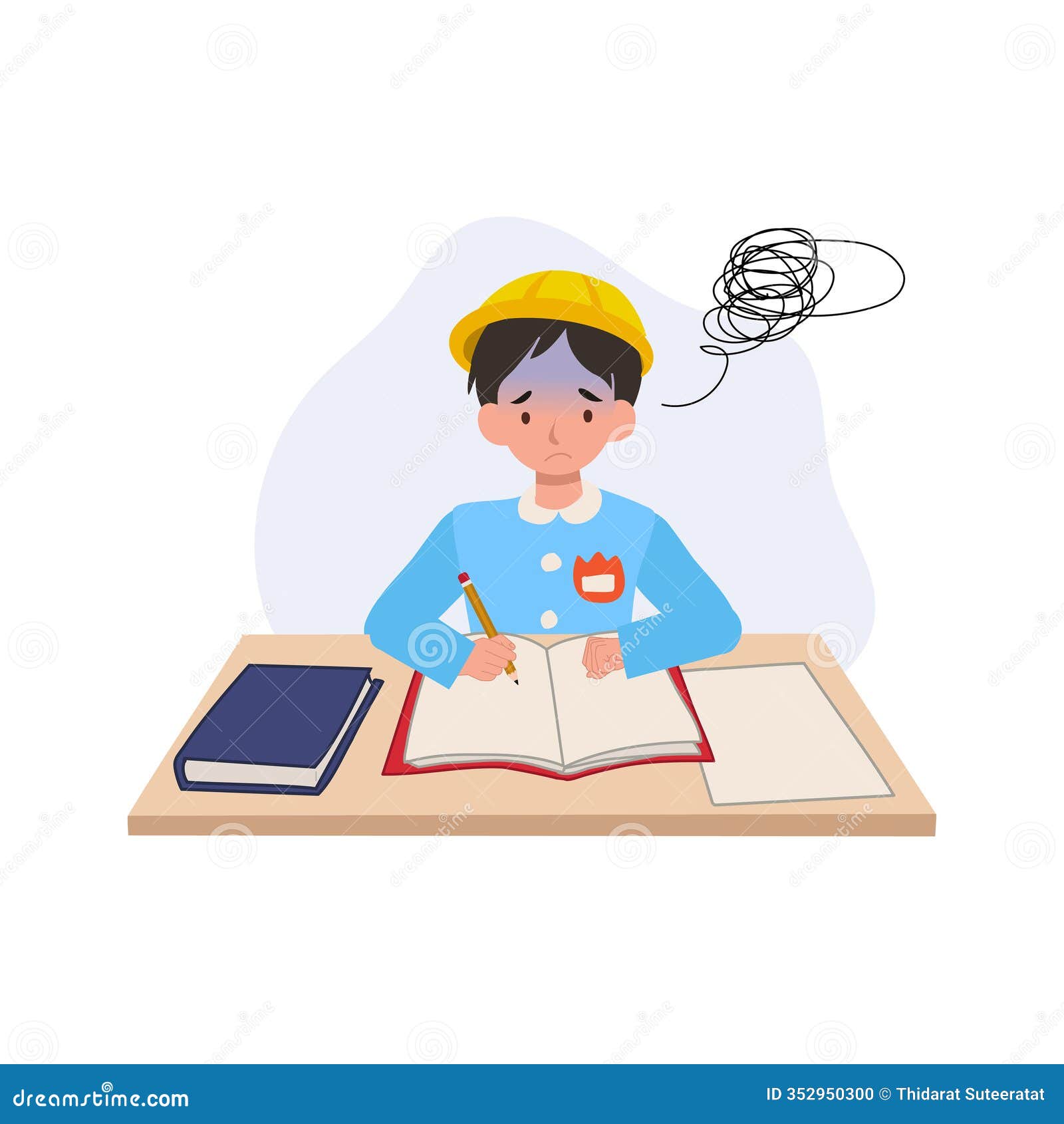 Japanese Kindergarten Boy Struggling with Difficult Homework in School ...