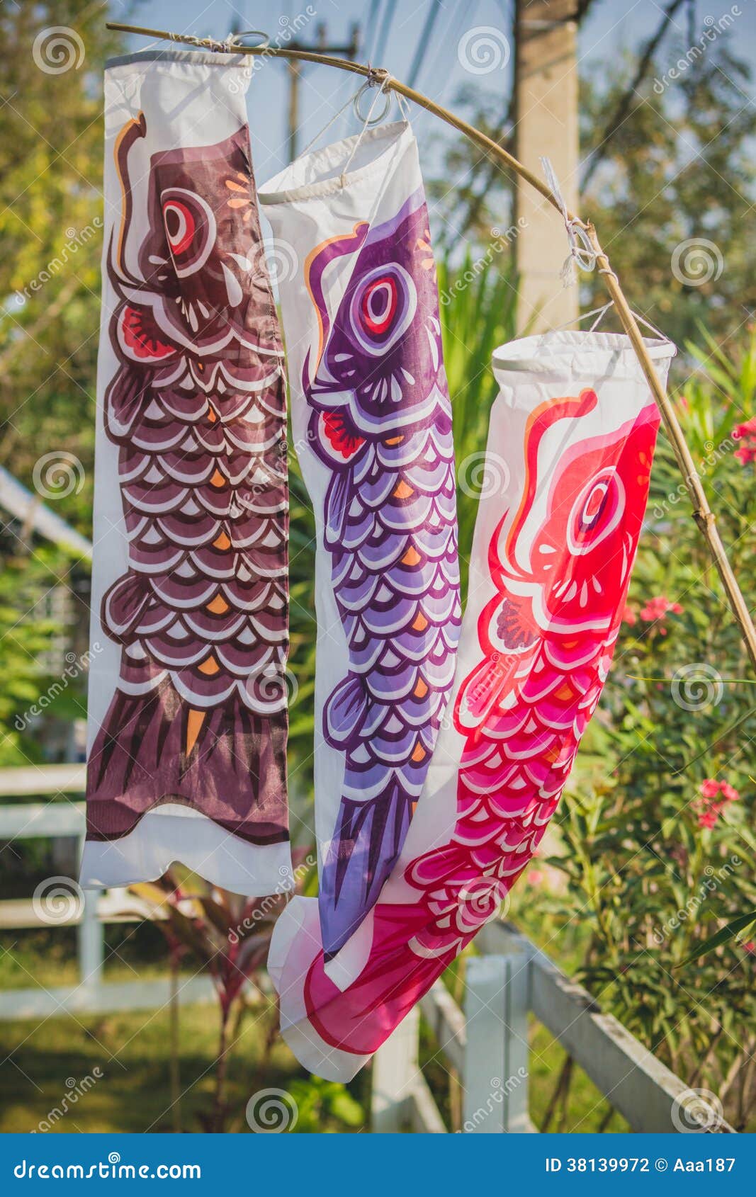 Japanese Koi Carp Wind Socks Blow in the Wind. Stock Photo - Image of ...