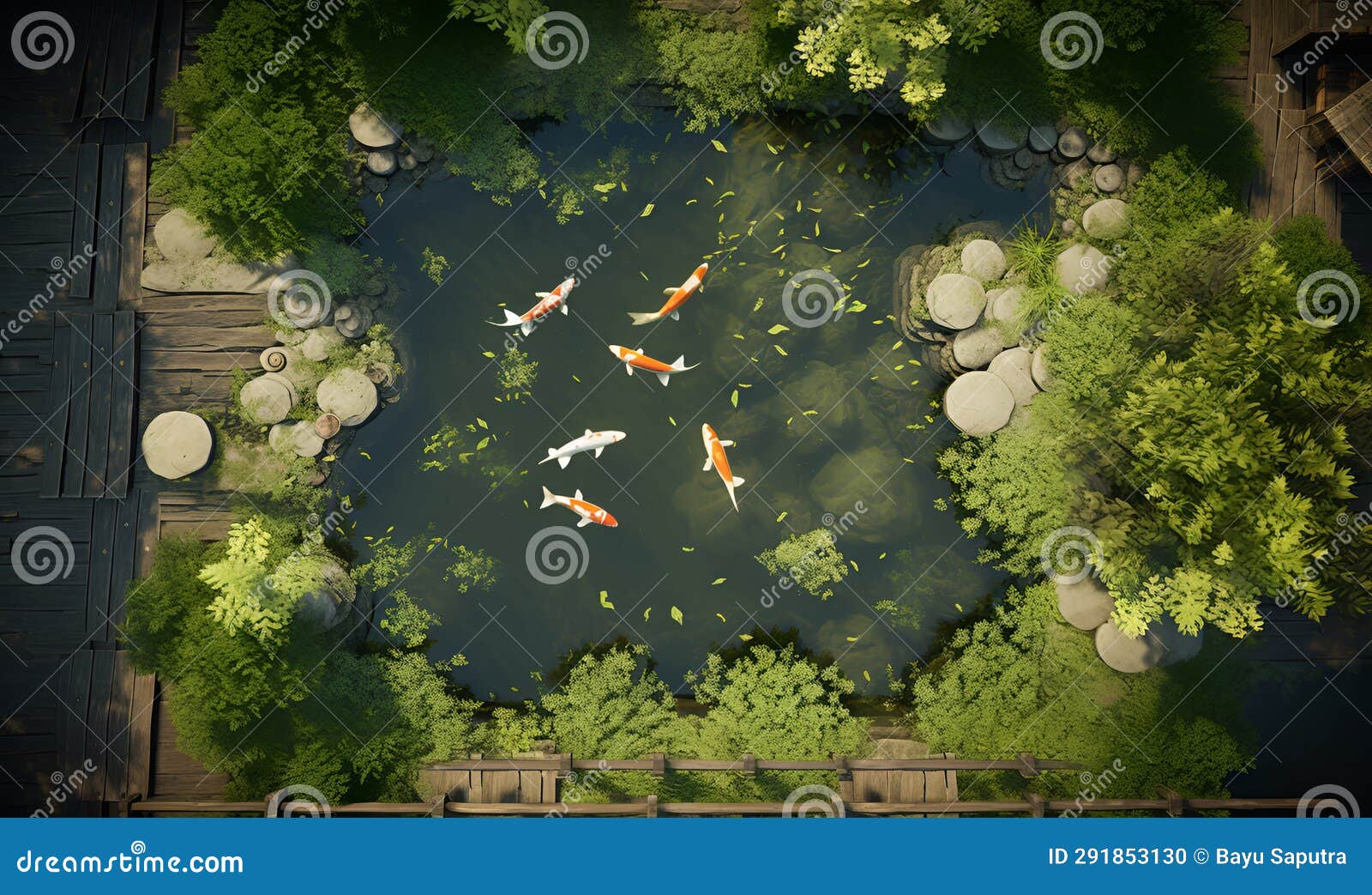 Japanese Koi Fish Pond View from Above, Ai Generative Stock ...