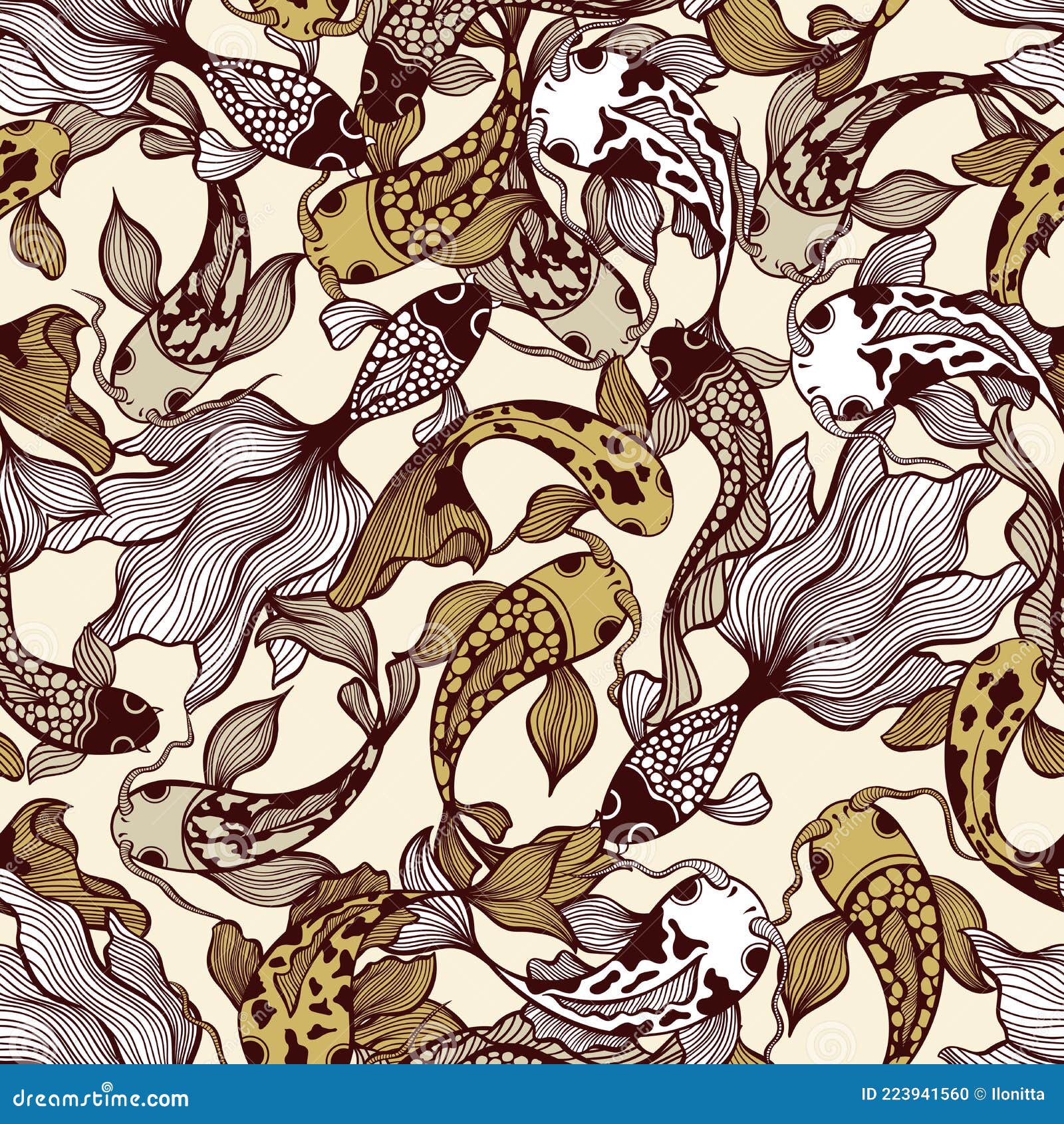 Japanese Koi Fish Vector Seamless Pattern in Modern Style for Fabric ...