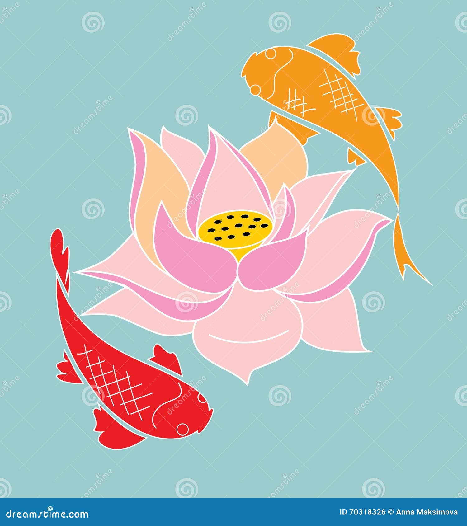 Japanese Koi and Lotus Flower Stock Vector - Illustration of fish, lily ...