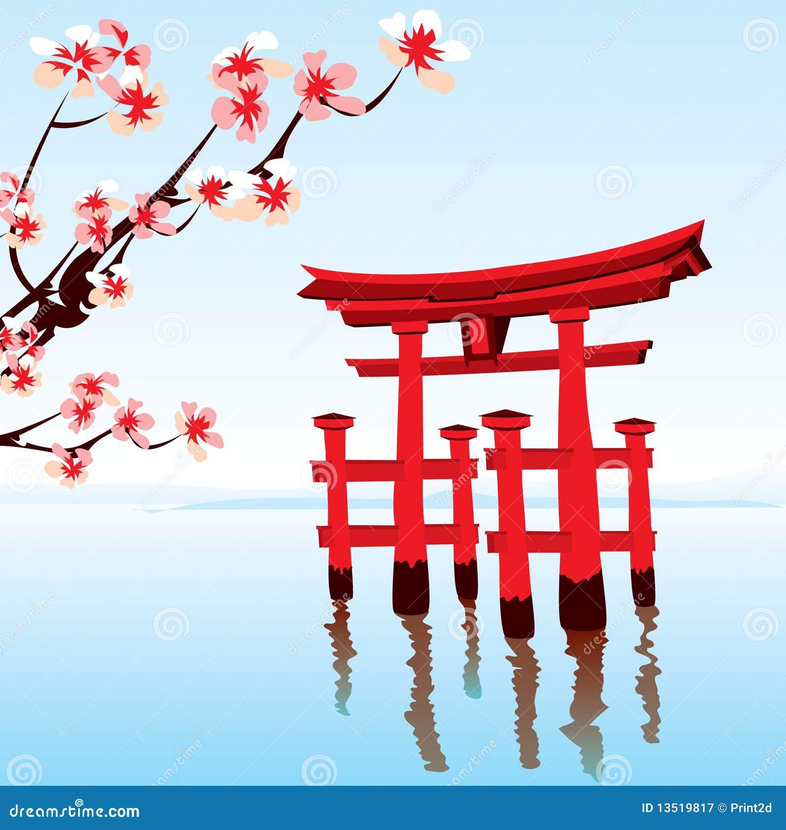 Japanese landscape stock vector. Illustration of east - 13519817