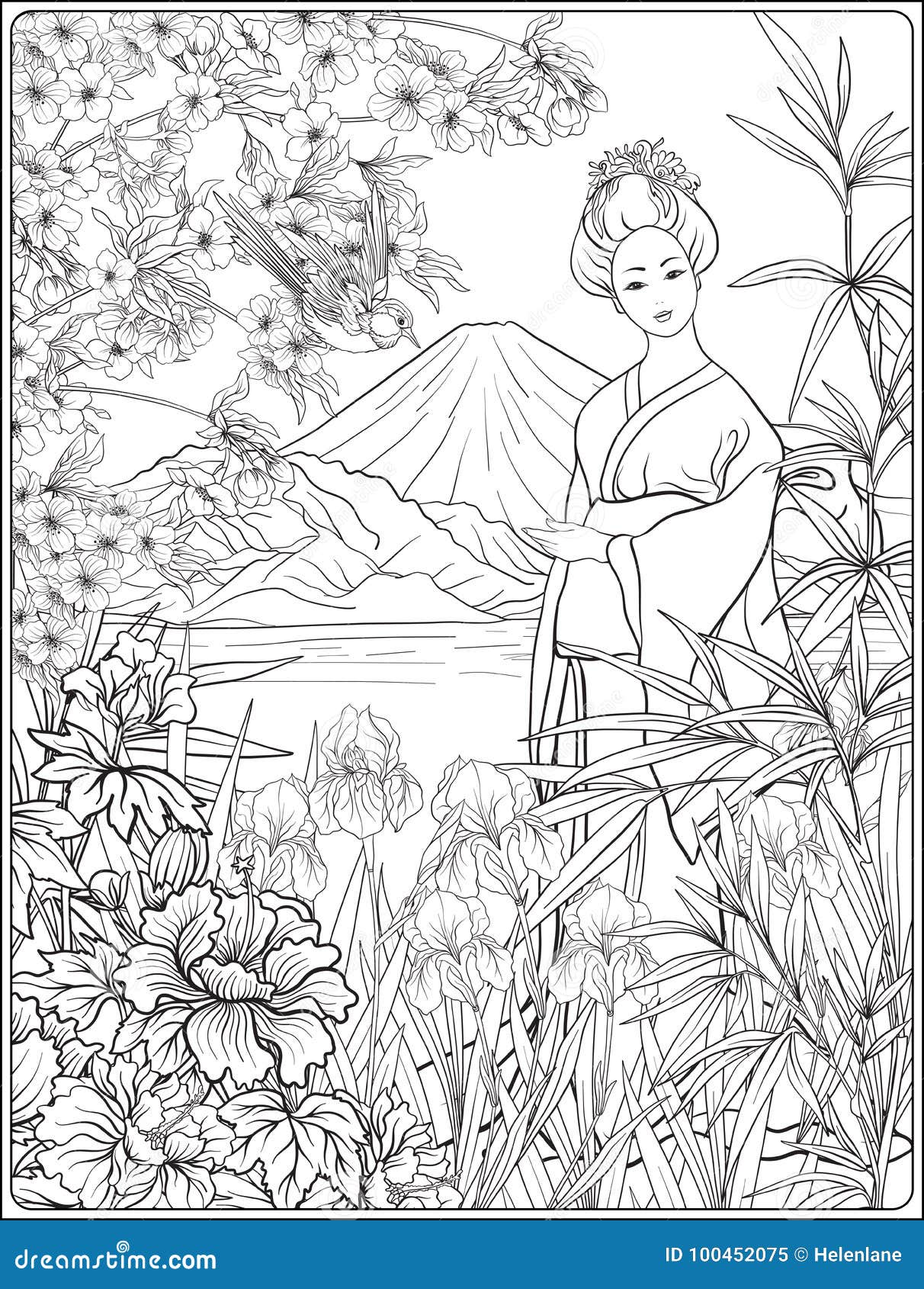 Japanese Landscape with Mount Fuji, Sea, and Japanese Woman Kimo Stock ... Japanese Landscape with Mount Fuji, Sea, and Japanese Woman Kimo Stock ...