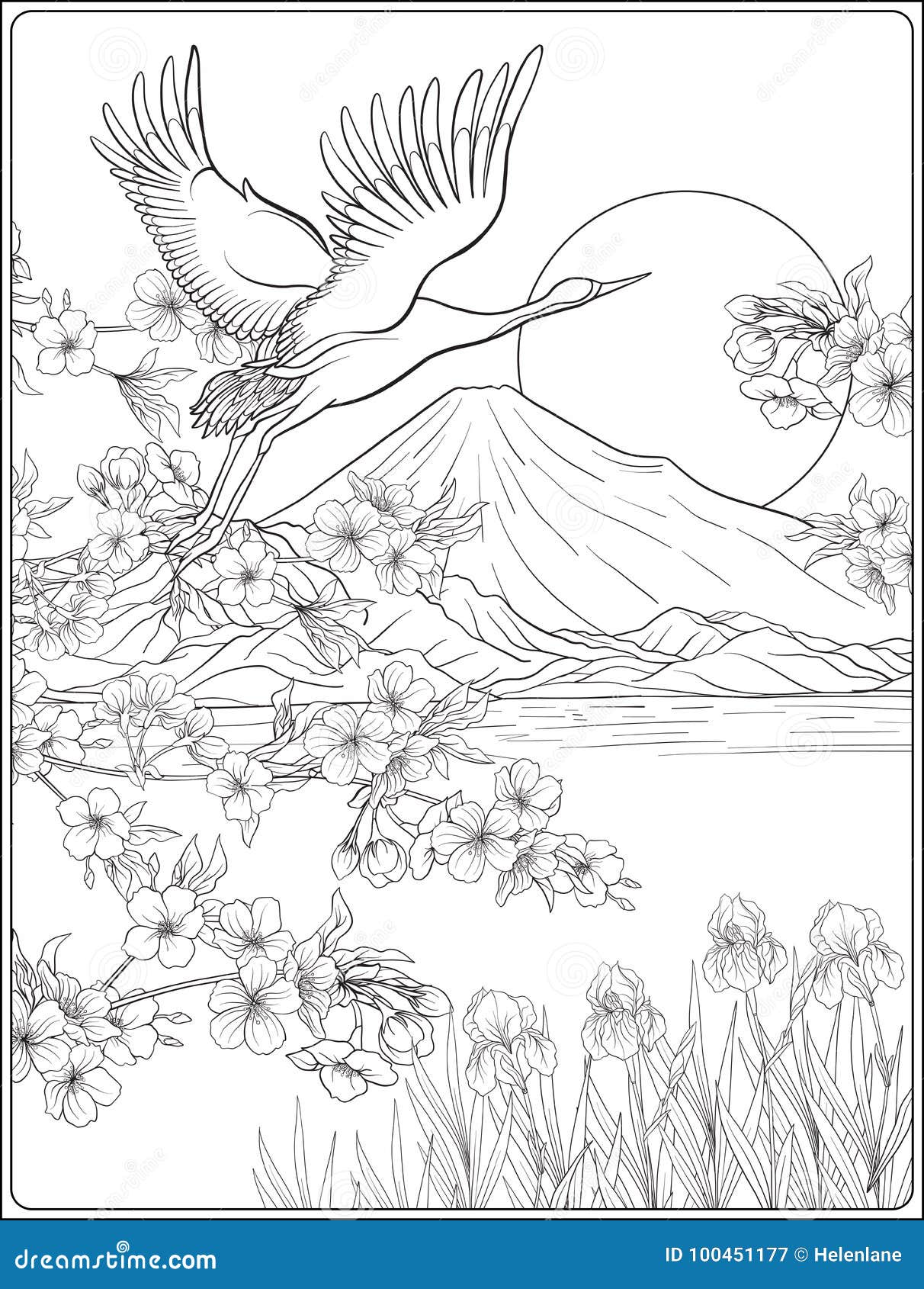Japanese Landscape with Mount Fuji and Tradition Flowers and a B Stock ... Japanese Landscape with Mount Fuji and Tradition Flowers and a B Stock ...
