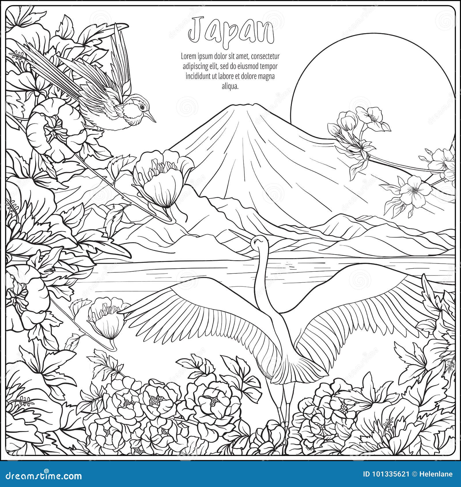Japanese Landscape with Mount Fuji and Tradition Flowers and a B Stock ... Japanese Landscape with Mount Fuji and Tradition Flowers and a B Stock ...