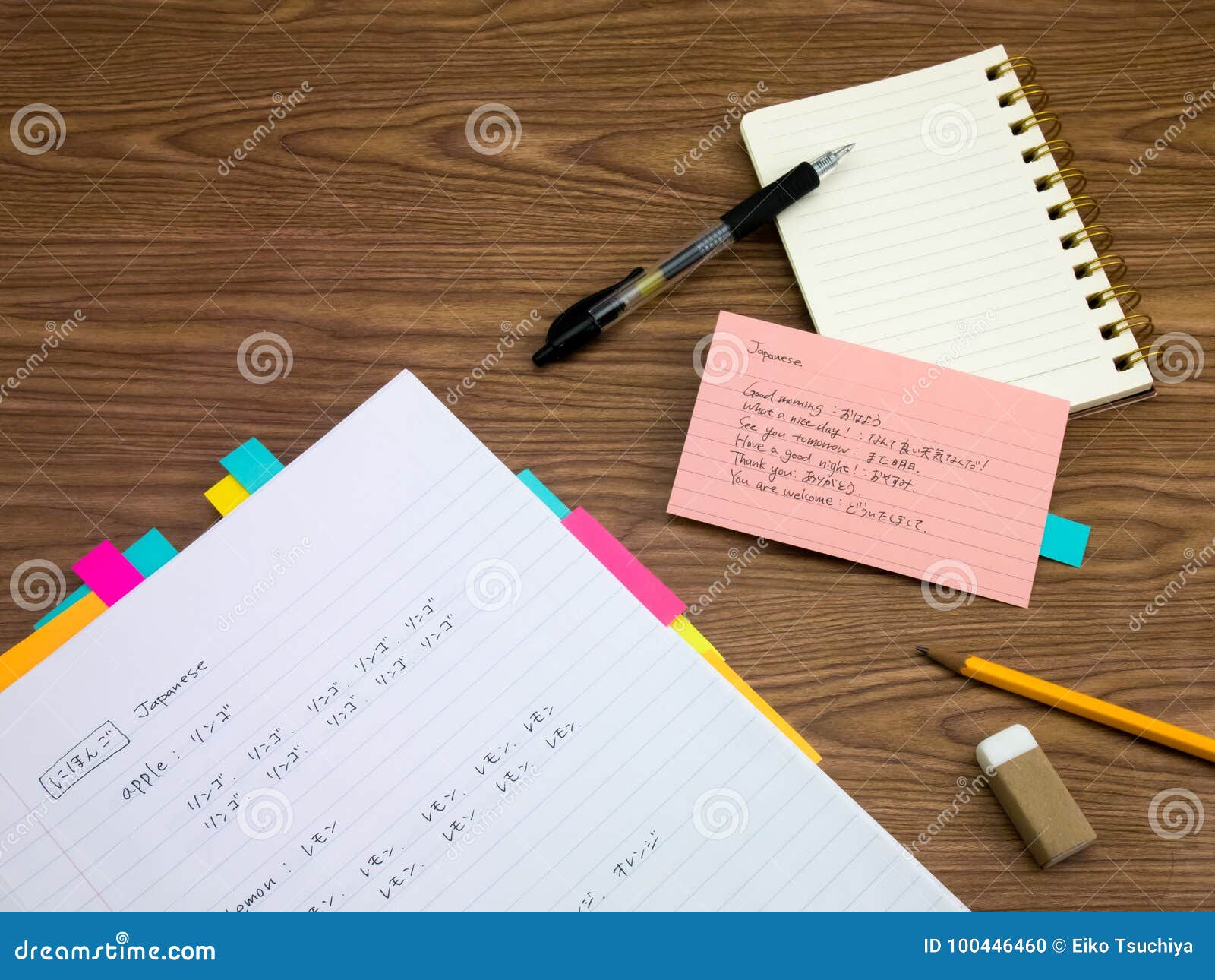 Japanese; Learning New Language Writing Words on the Notebook Stock ...