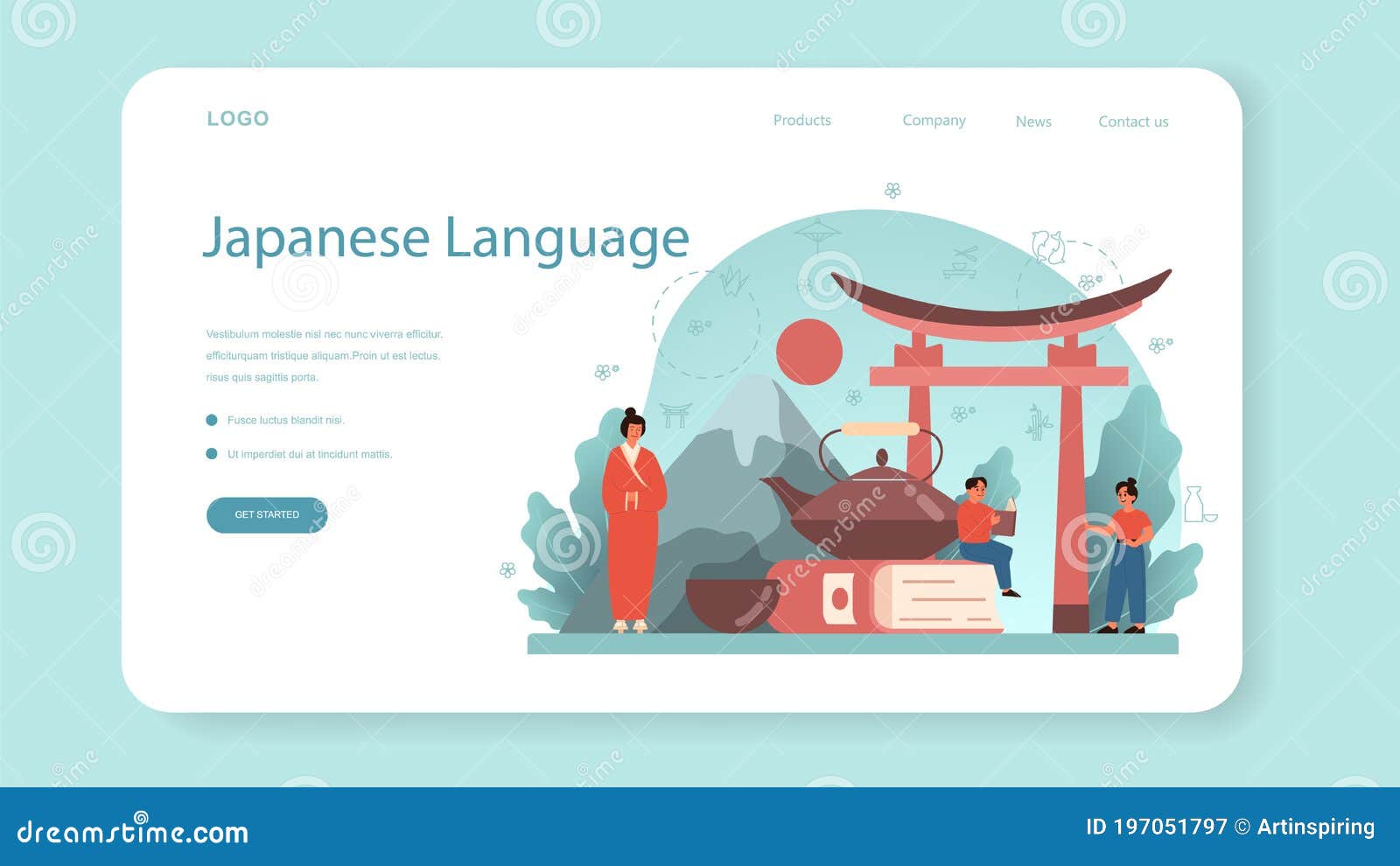 Japanese Learning Web Banner or Landing Page. Language School Stock ...