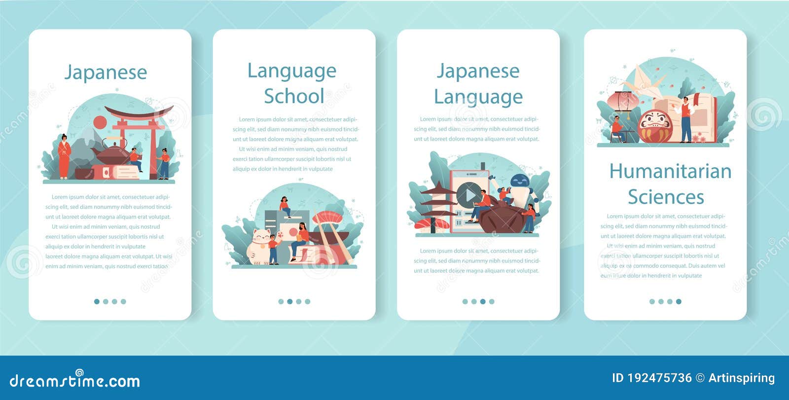 Japanese Learning Web Banner or Landing Page Set. Language School Stock ...