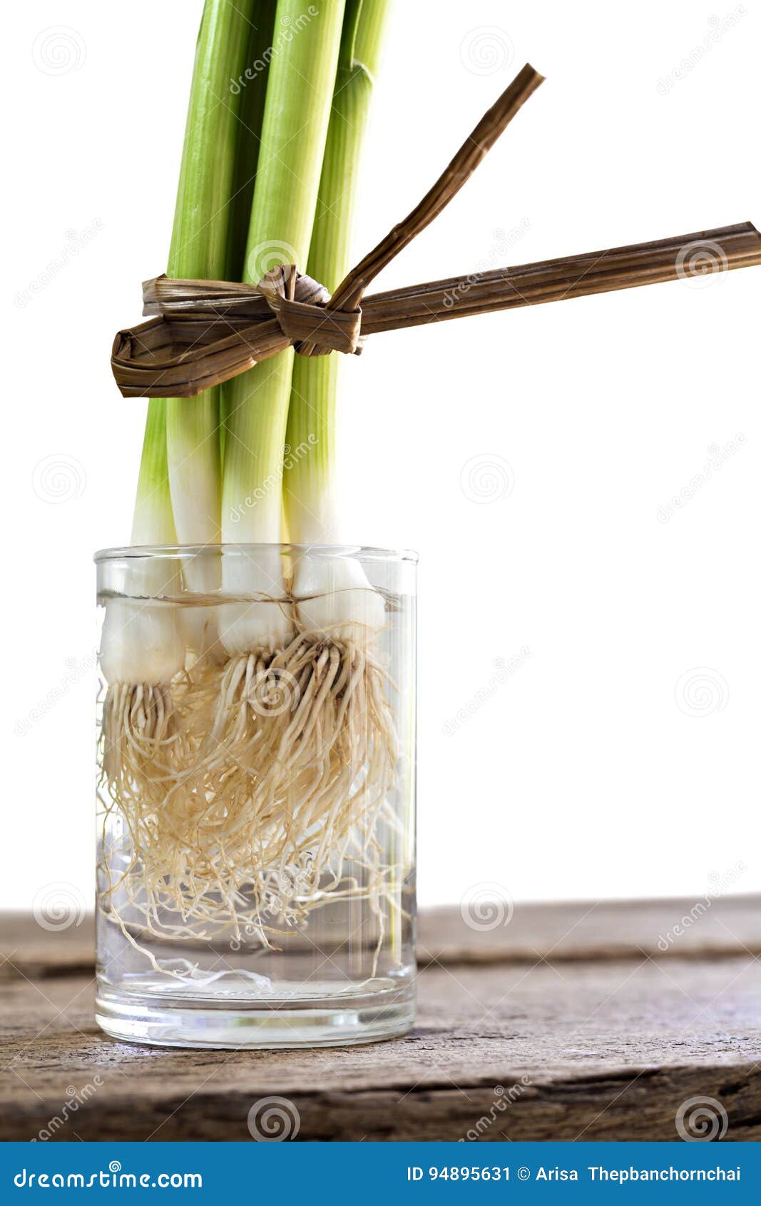 Japanese Leek in Glass on the Wood Table. Stock Image - Image of ...
