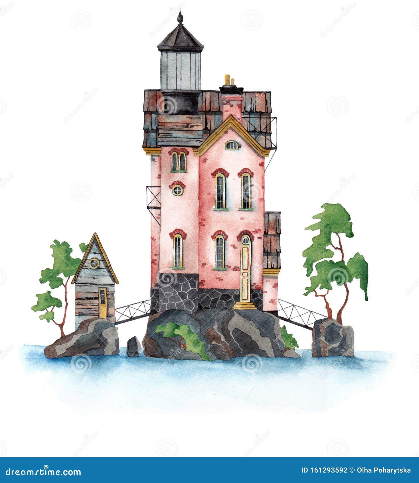 Lighthouse Watercolor Illustration Isolated On White Background. There ...