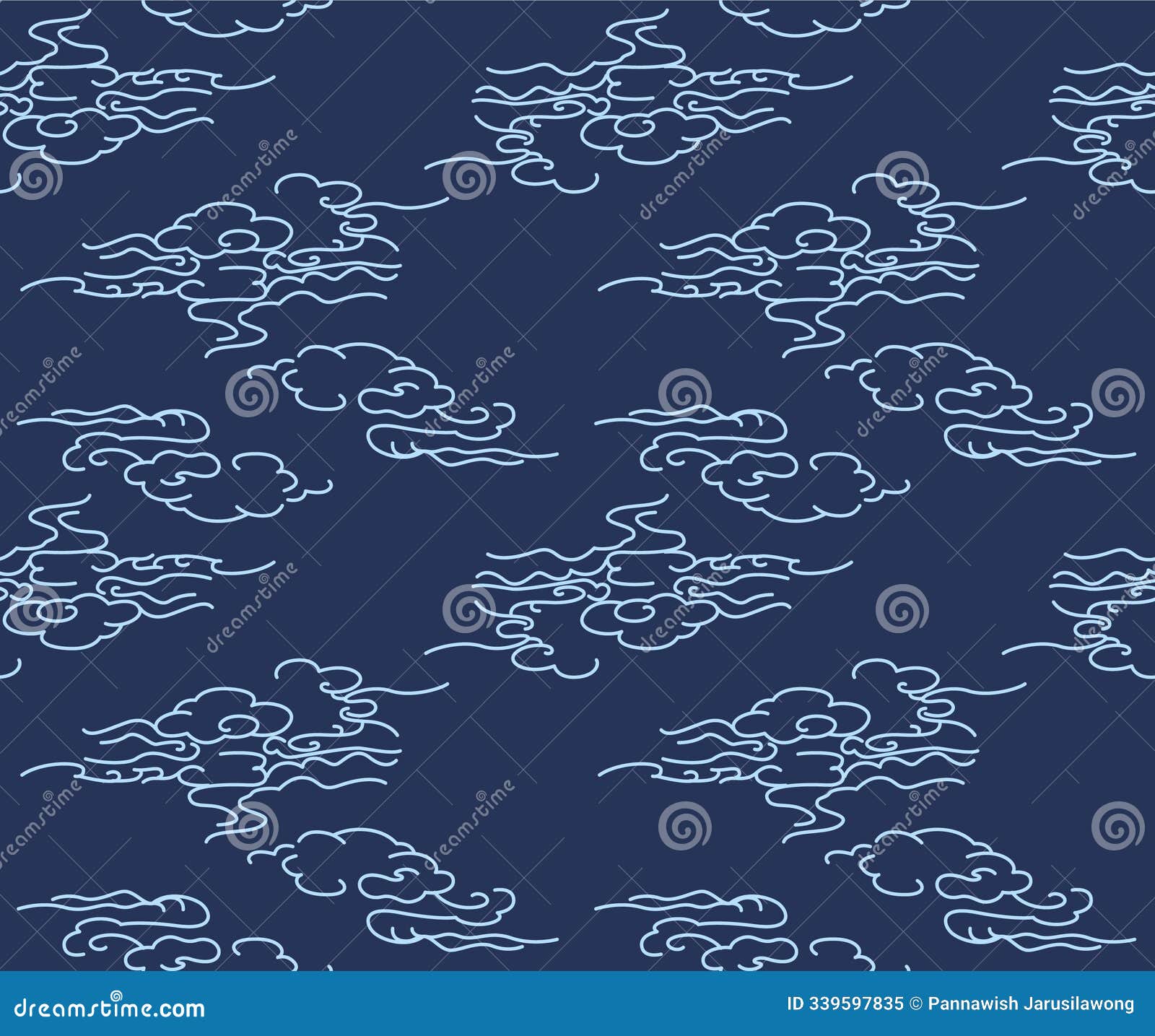 Japanese Line Cloud Art Vector Seamless Pattern Stock Illustration ...