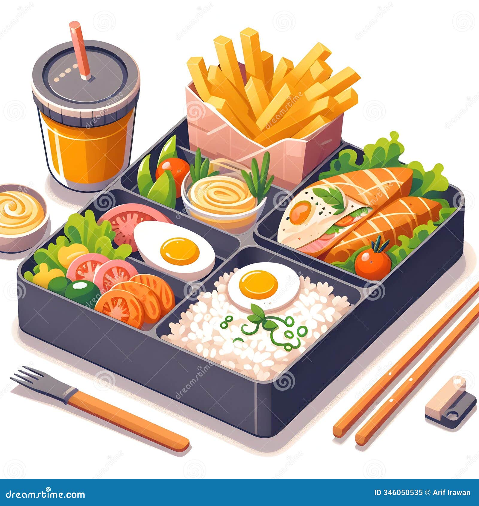 Lunch Boxes Top View Line Vector Illustration. Black Doodle Food ...