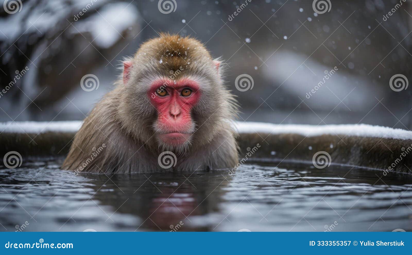 Japanese Macaque Monkey Taking a Bath in Hot Spring in Winter. Stock ...