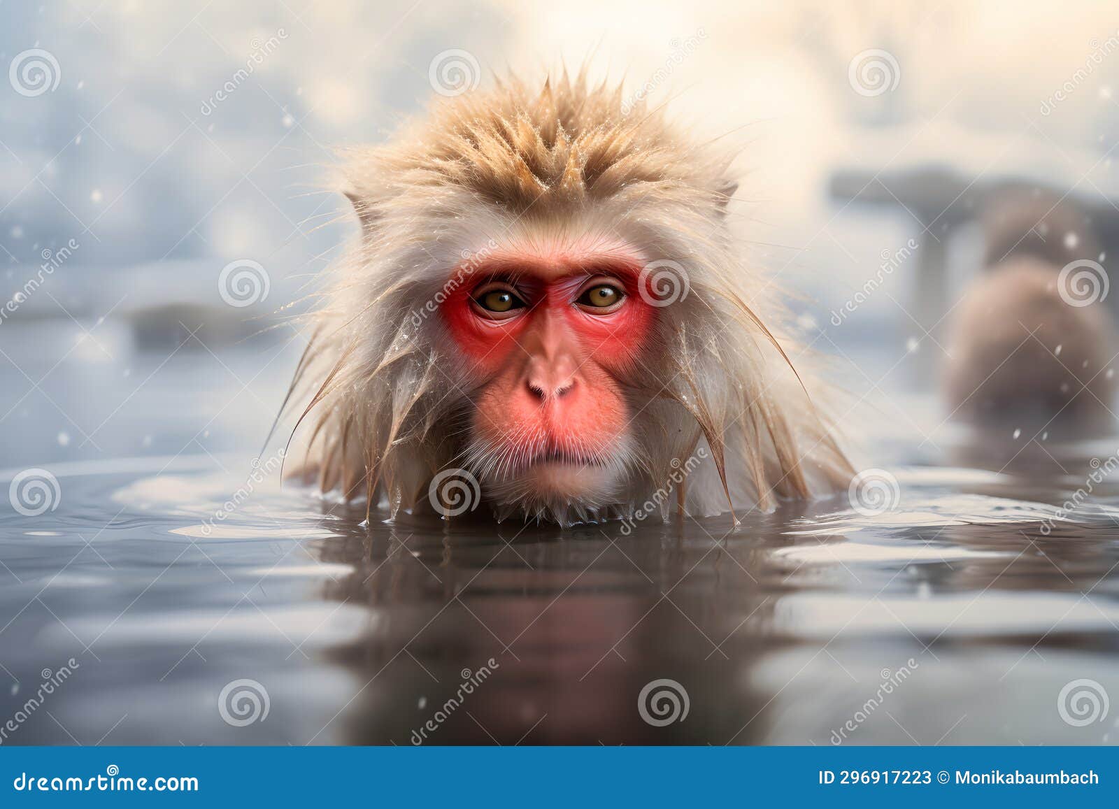 Japanese Macaque Monkey Taking a Bath in Hot Spring in Winter Stock ...