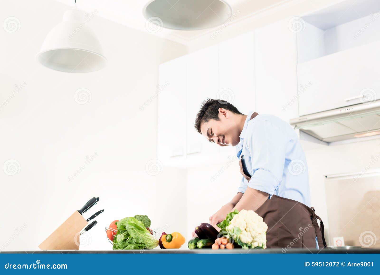Japanese Man Cooking Food in Kitchen Stock Photo - Image of kitchen ...