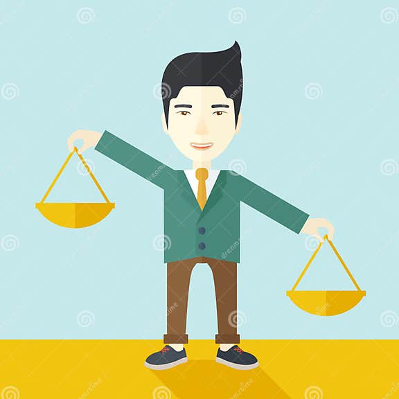 Japanese Man Holding A Weighing Scale Stock Vector Illustration Of