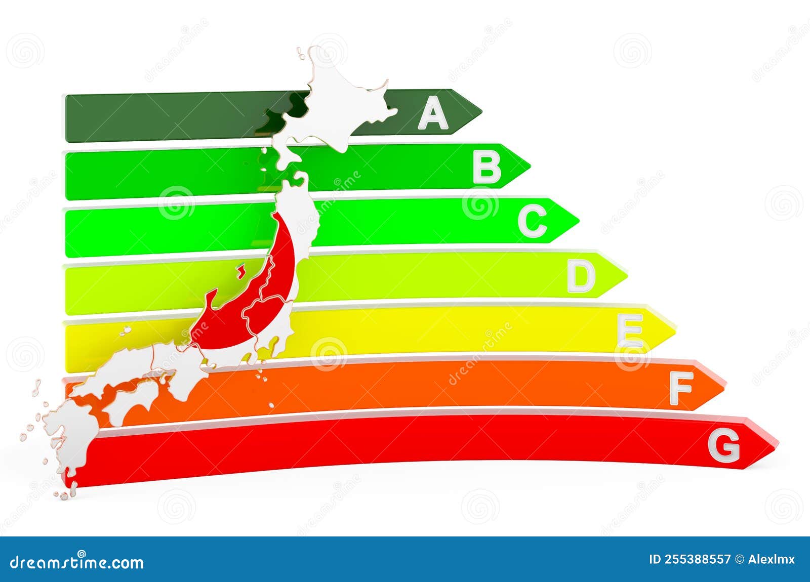 Japanese Map with Energy Efficiency Rating, 3D Rendering Stock ...