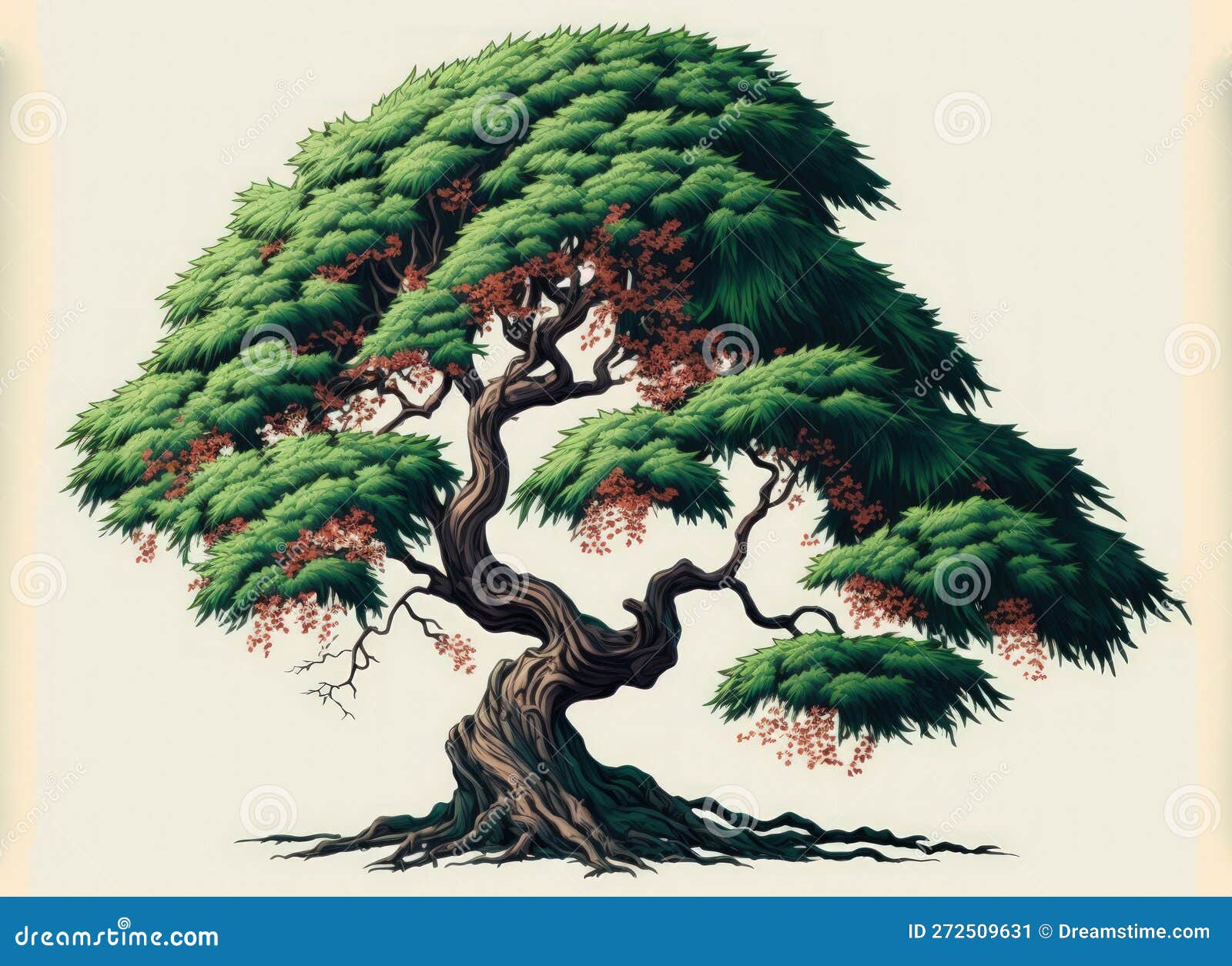 Japanese Maple Tree with Wind Blown Green Leaves Stock Illustration ...